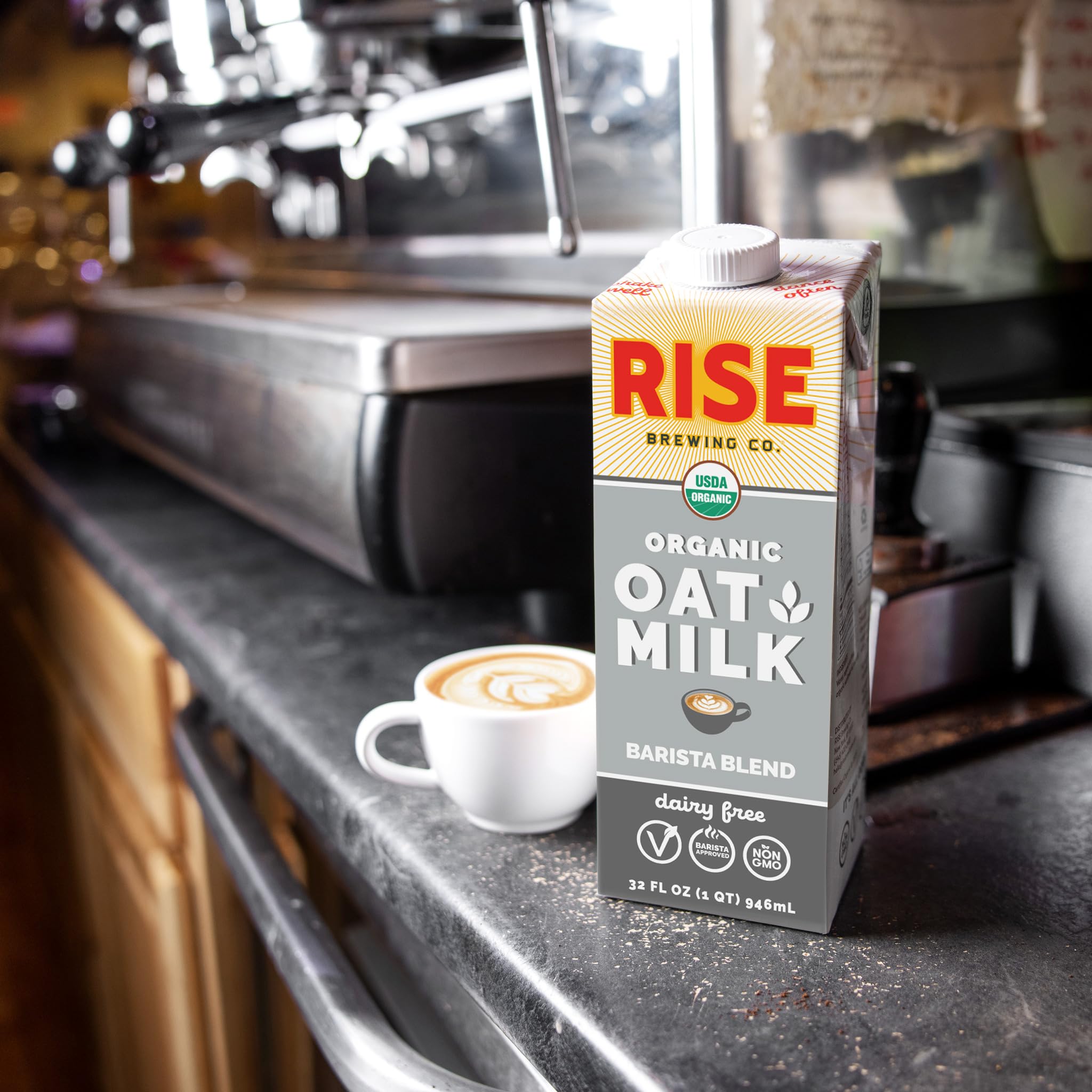 RISE Brewing Co. Barista Blend Oat Milk, USDA Organic & Non-GMO, Vegan & Non-Dairy, 32 fl. oz. Cartons (6 pack)