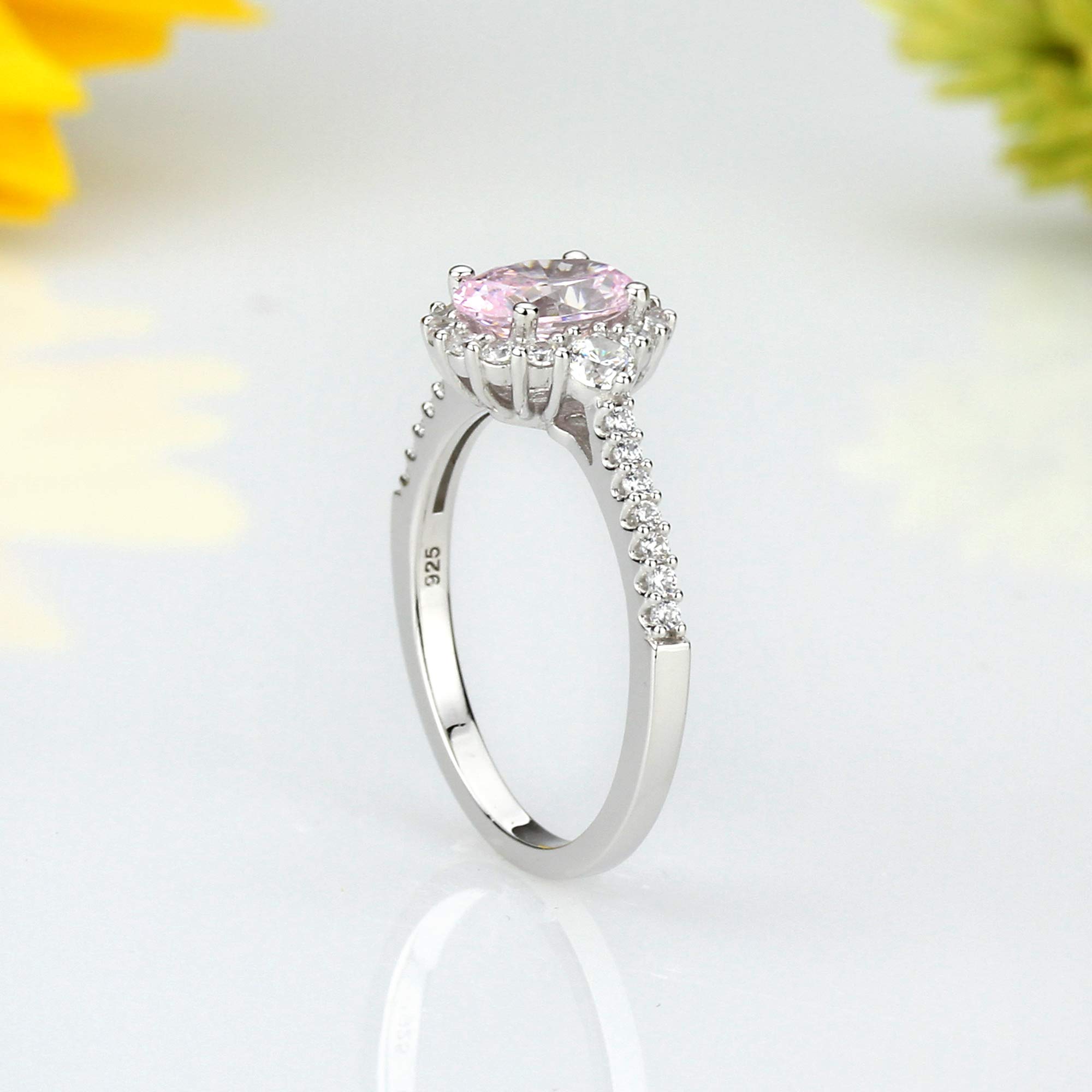 Platinum Plated Sterling Silver Ring 1.2 CT Oval Super Light Pink CZ Stone Halo Ladies Cocktail Ring (Size 5 to 9), 7