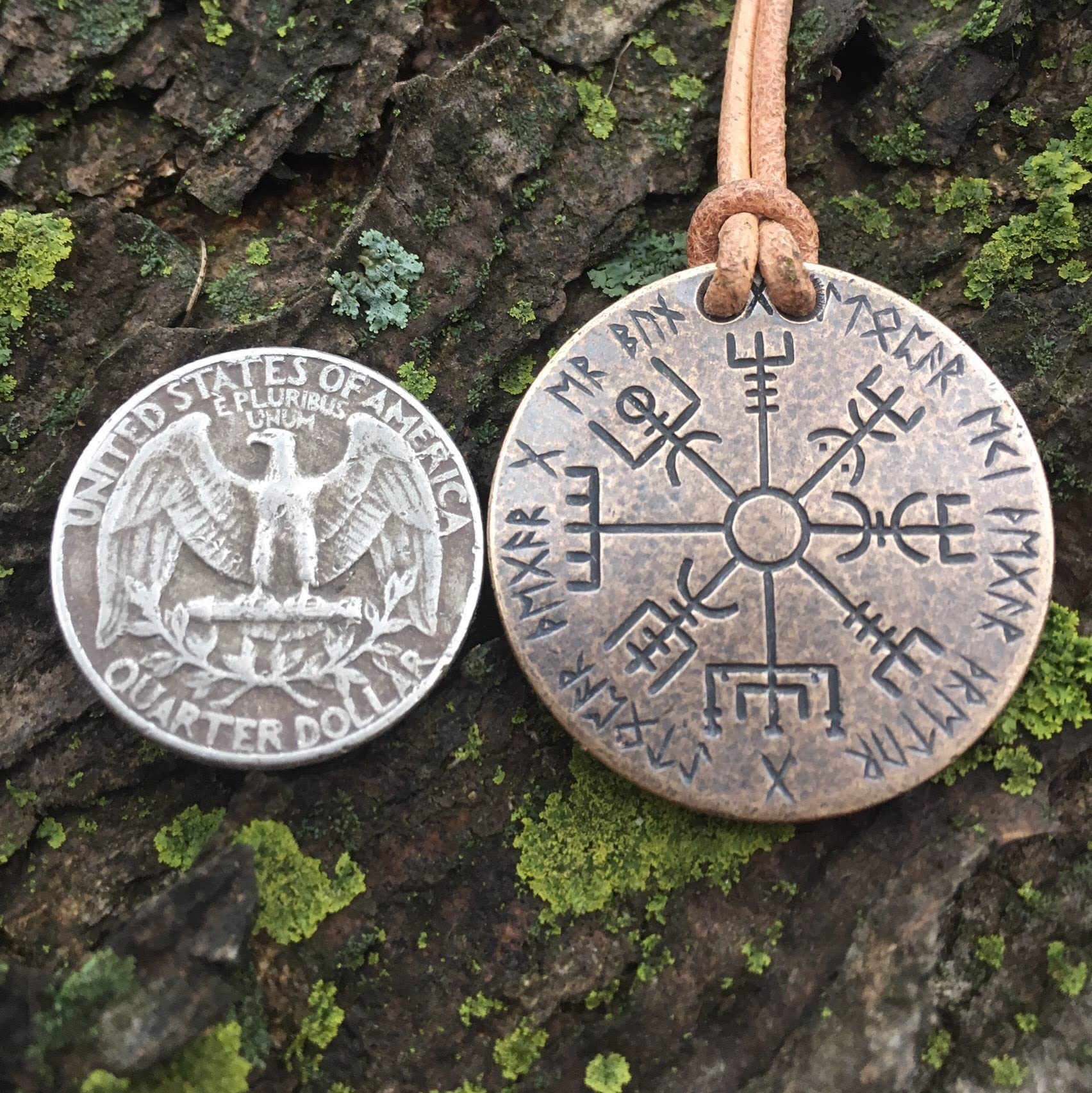 Shire Post Mint Vegvisir Norse Compass Necklace on Leather Cord