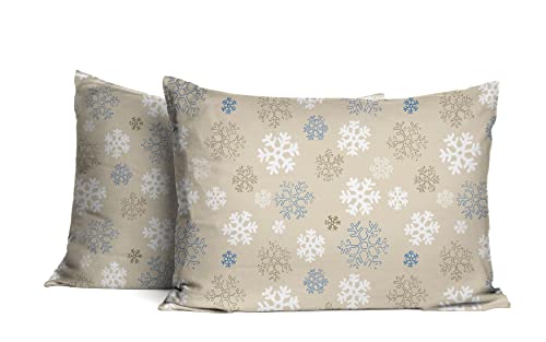 Pointehaven Flannel 170 GSM Sheet Set,Queen Snow Flakes Oatmeal