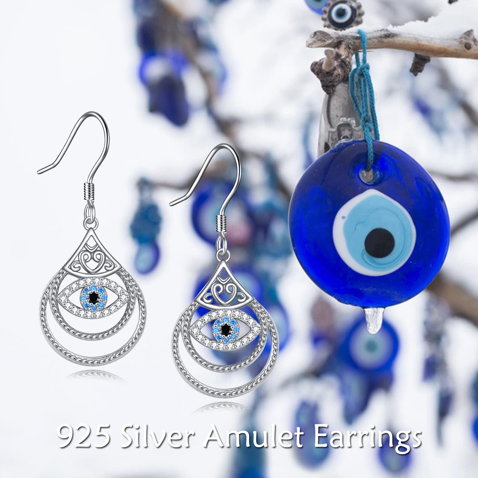 YAFEINI Evil Eye Earrings Sterling Silver Celtic Knot Evil Eye Drop Earrings Jewelry Gifts for Women