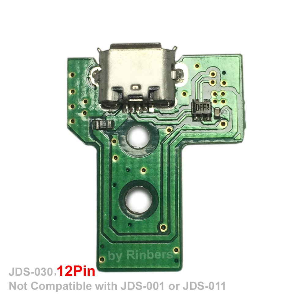 Rinbers® USB Charging Port Charger Socket Circuit Board JDS-050 FJDS-055 for Sony PlayStation PS4 5th Gen Controller with 12 Pin Cable