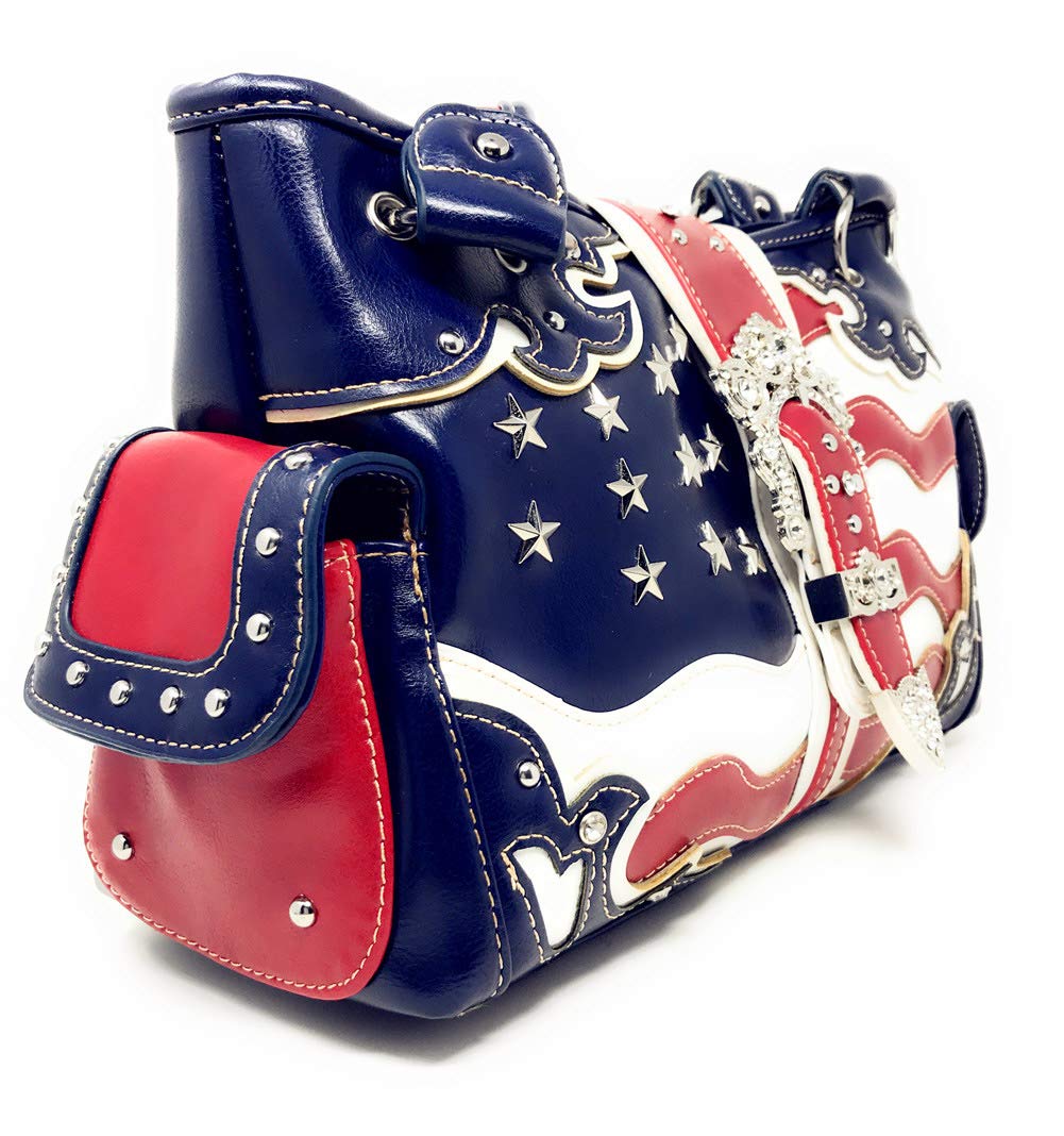Texas West American Flag Rhinestone Women's Concealed Handbags Purse Wallet Set in Multi-Color (Backpack Set with Wallet)