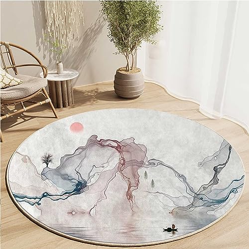 Round Chair Mat for Hard Floors Grey Floor Protector Mats Abstract Marble Chair Mat for Carpeted Floor Low Pile Office 4 FT