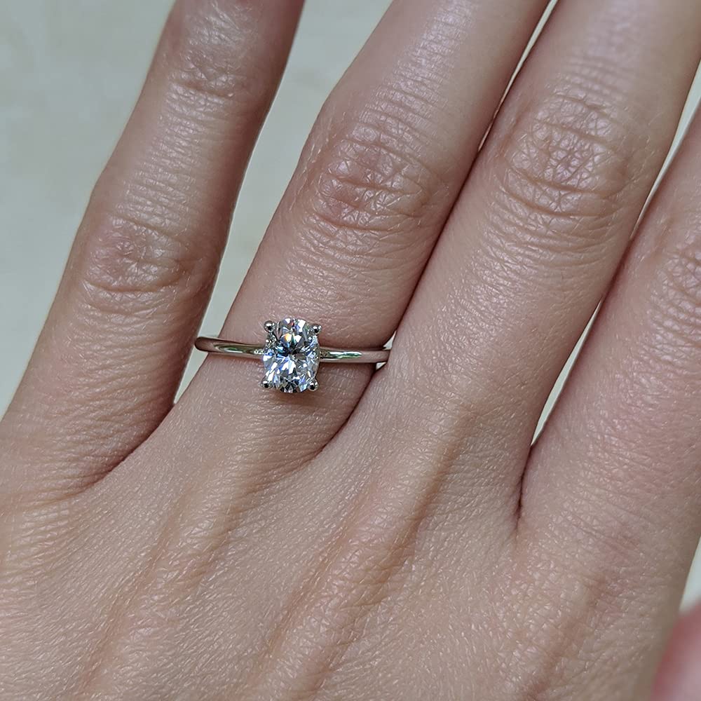 TwoBirch 1 Carat Moissanite Oval Solitaire in Platinum Plated Sterling Silver (CERTIFIED)(Size 9)
