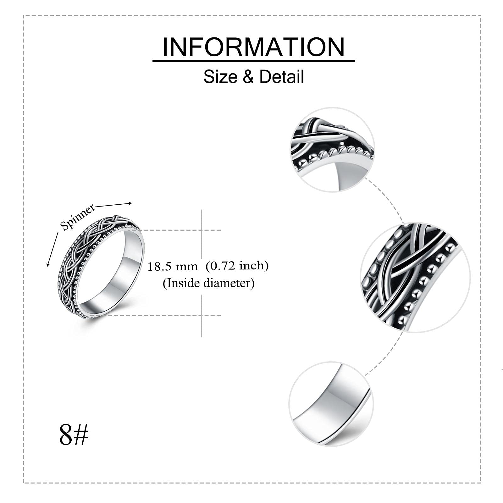 YAFEINI Fidget Ring Sterling Silver Celtic Spinner Ring for Women Celtic Knot Spining Ring Celtic Irish Jewelry Gifts for Men