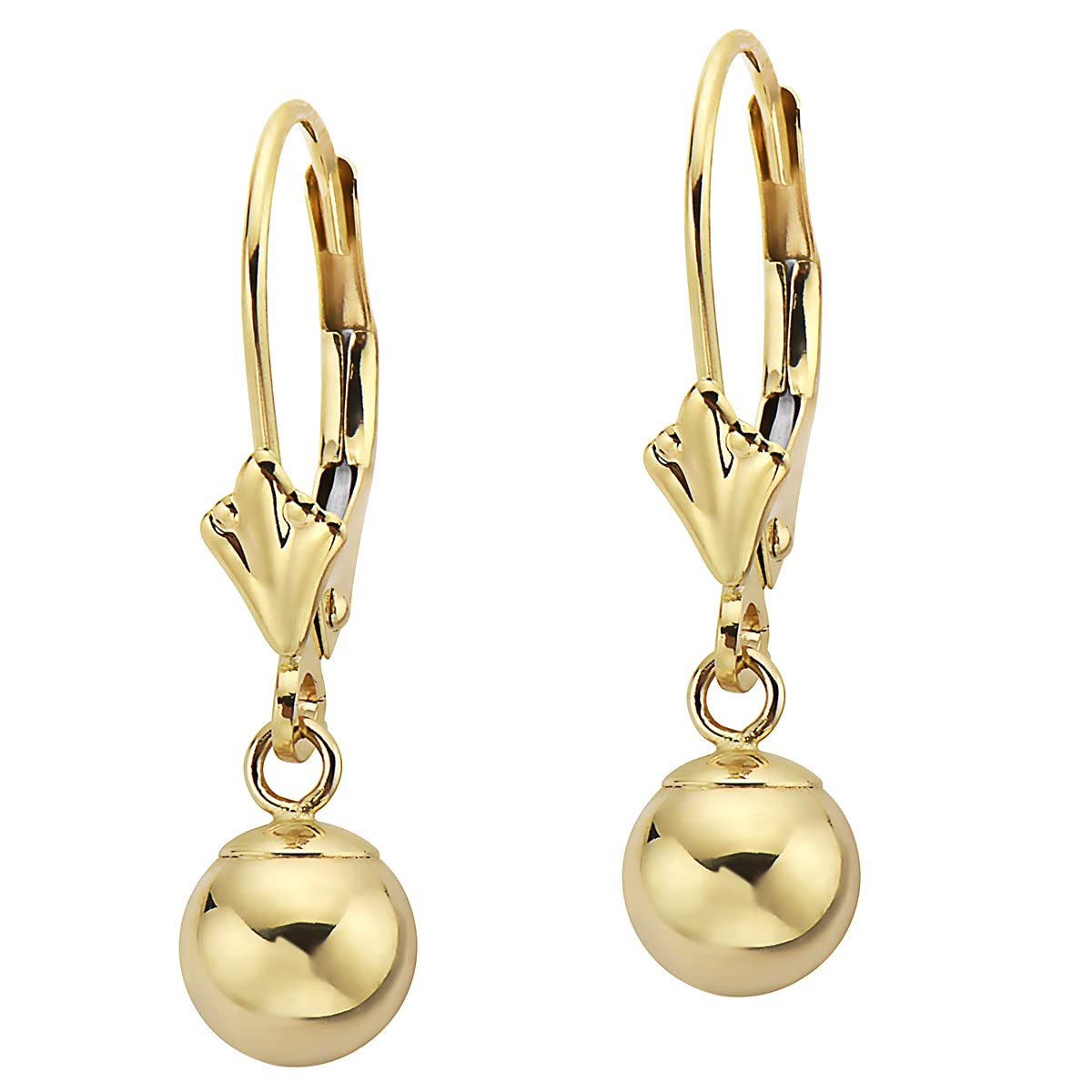 Ritastephens 14K Solid Yellow Gold Ball 6mm Lever Back Drop Dangle Earrings