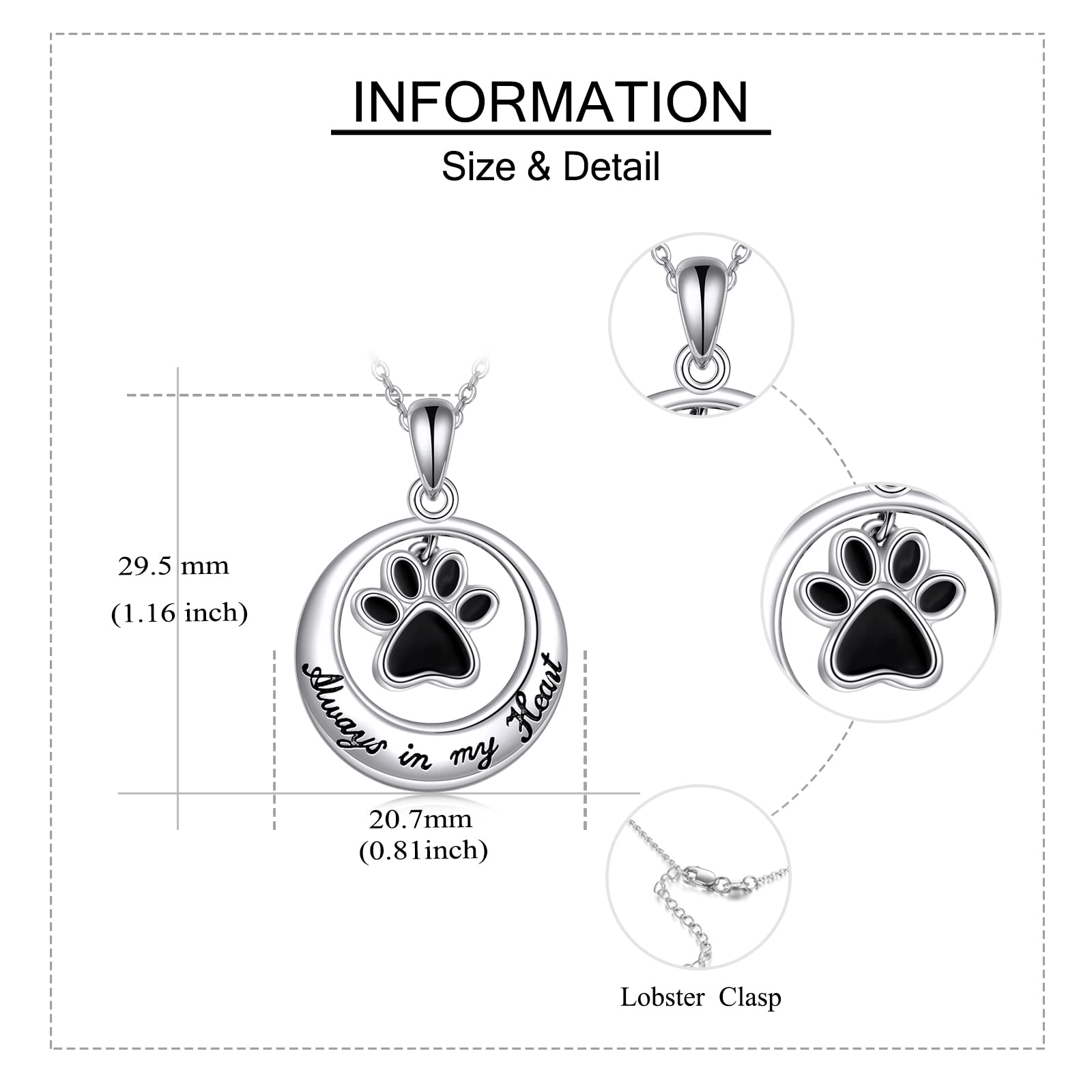 YAFEINI Urn Necklace for Ashes for Dog 925 Sterling Silver Dog Ashes Keepsake Cremation Jewelry for Ashes Always in My Heart