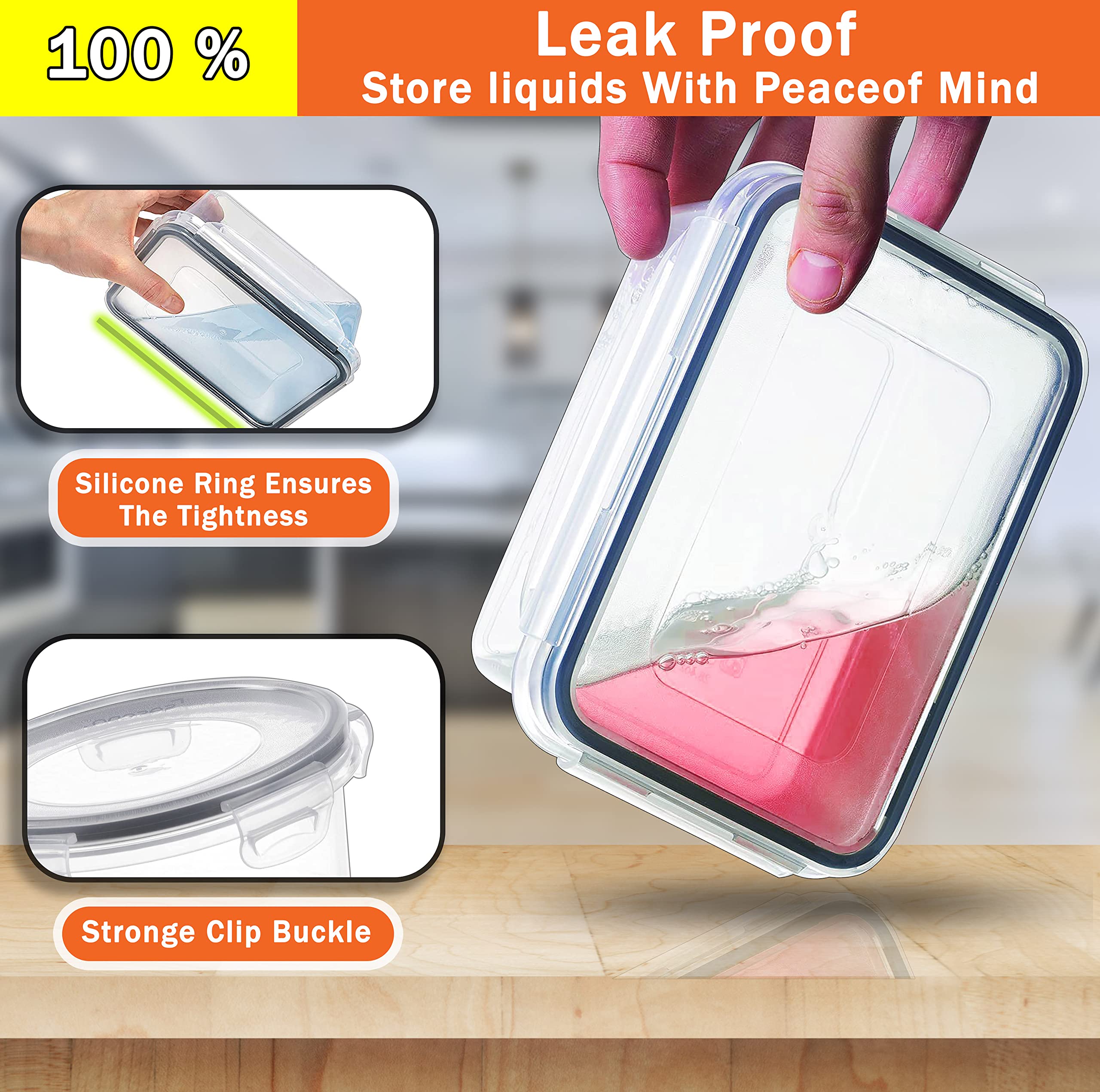 RKINC Food Storage Containers Lids set [48 Pack - 24 Container + 24 Lids], BPA-Free Plastic Airtight, Leak Proof Meal Prep Container for Pantry Organization, Dishwasher, Microwave and Freezer Safe
