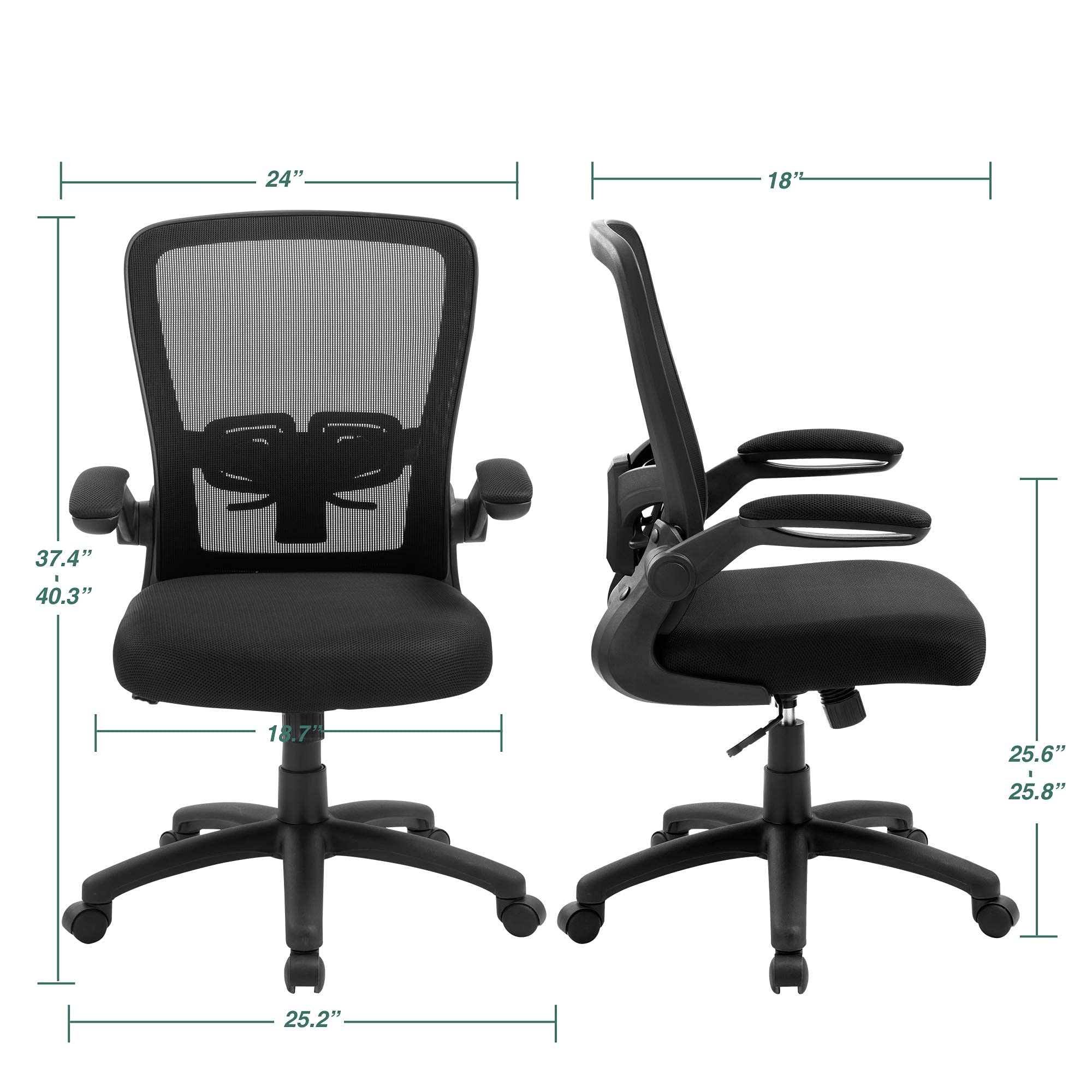 Upgraded Ergonomic Office Chair, Home Office Chair with Adjustable Lumbar Support, Ergonomic Desk Chair with Flip-up Armrests, Mesh Computer Chair with High Resilience Thickened Cushion, Black