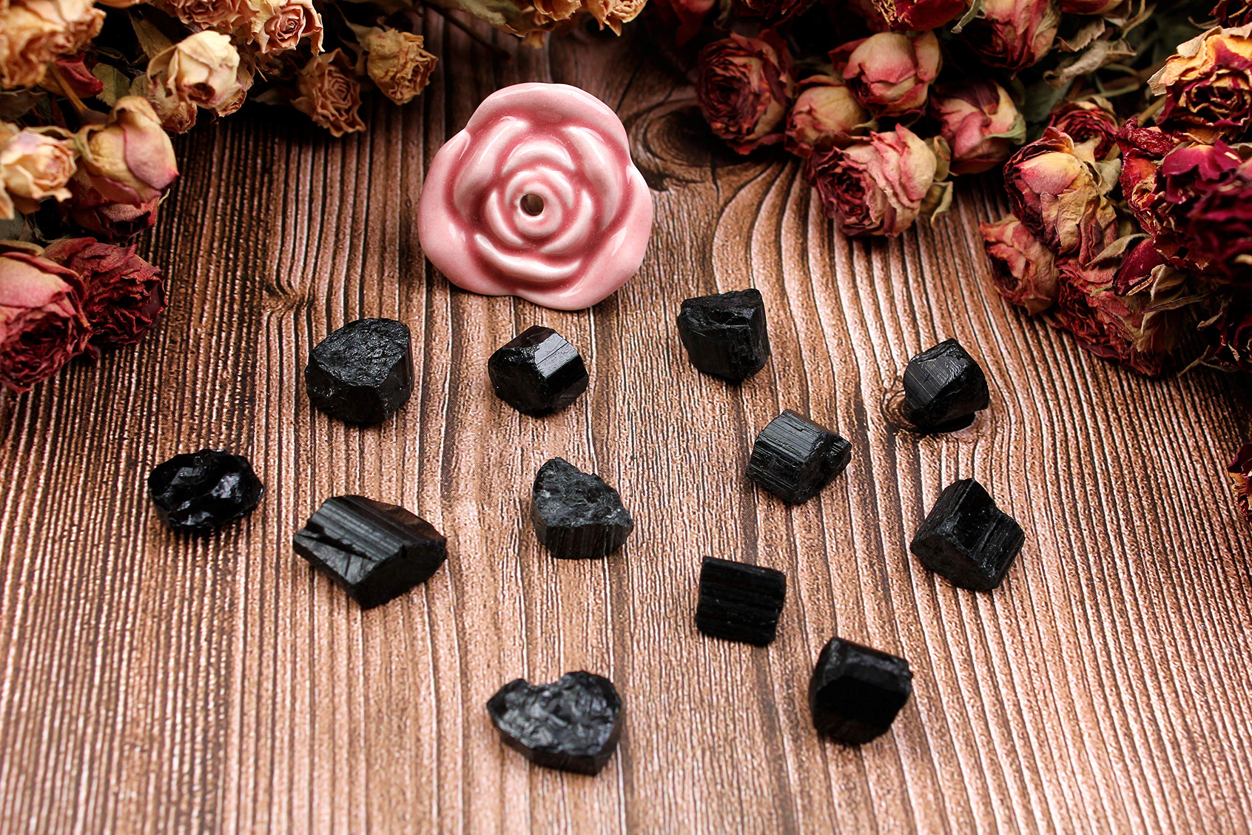 vuUUuv Natural Bulk Selenite Sticks & Black Tourmaline - Healing Crystals，Reiki， Cleansing Energy，Radiation Protection，Protection Grids (24 pcs)