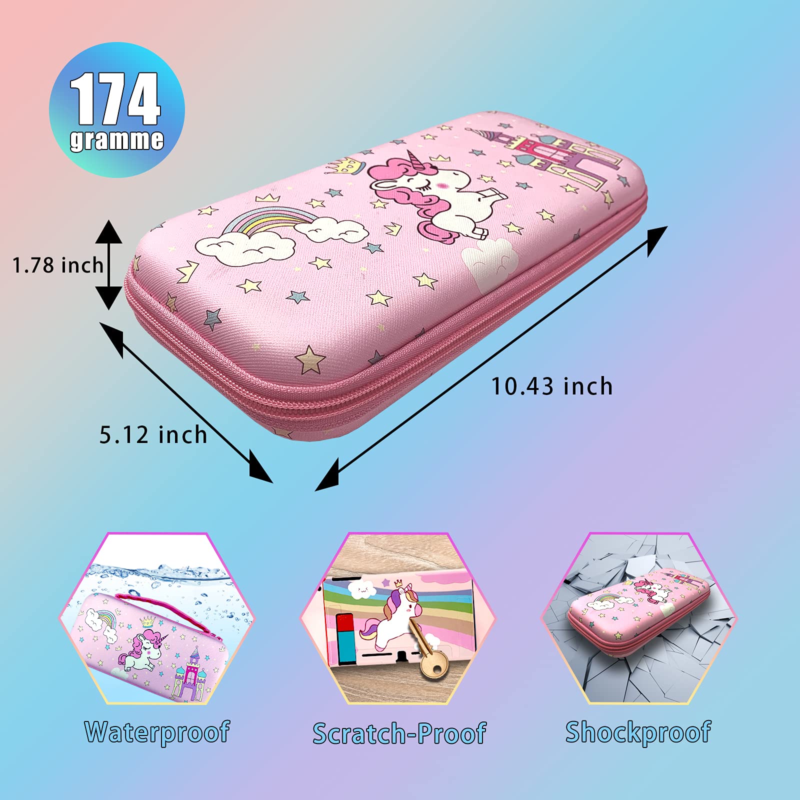 Yocvikey Hard Carrying Case Kit for Nintendo Switch, Unicorn Portable Travel Bag with TPU Protective Case Soft for Nintendo Switch, 12 Game Card Slots & Mesh Pocket to Store All Accessories