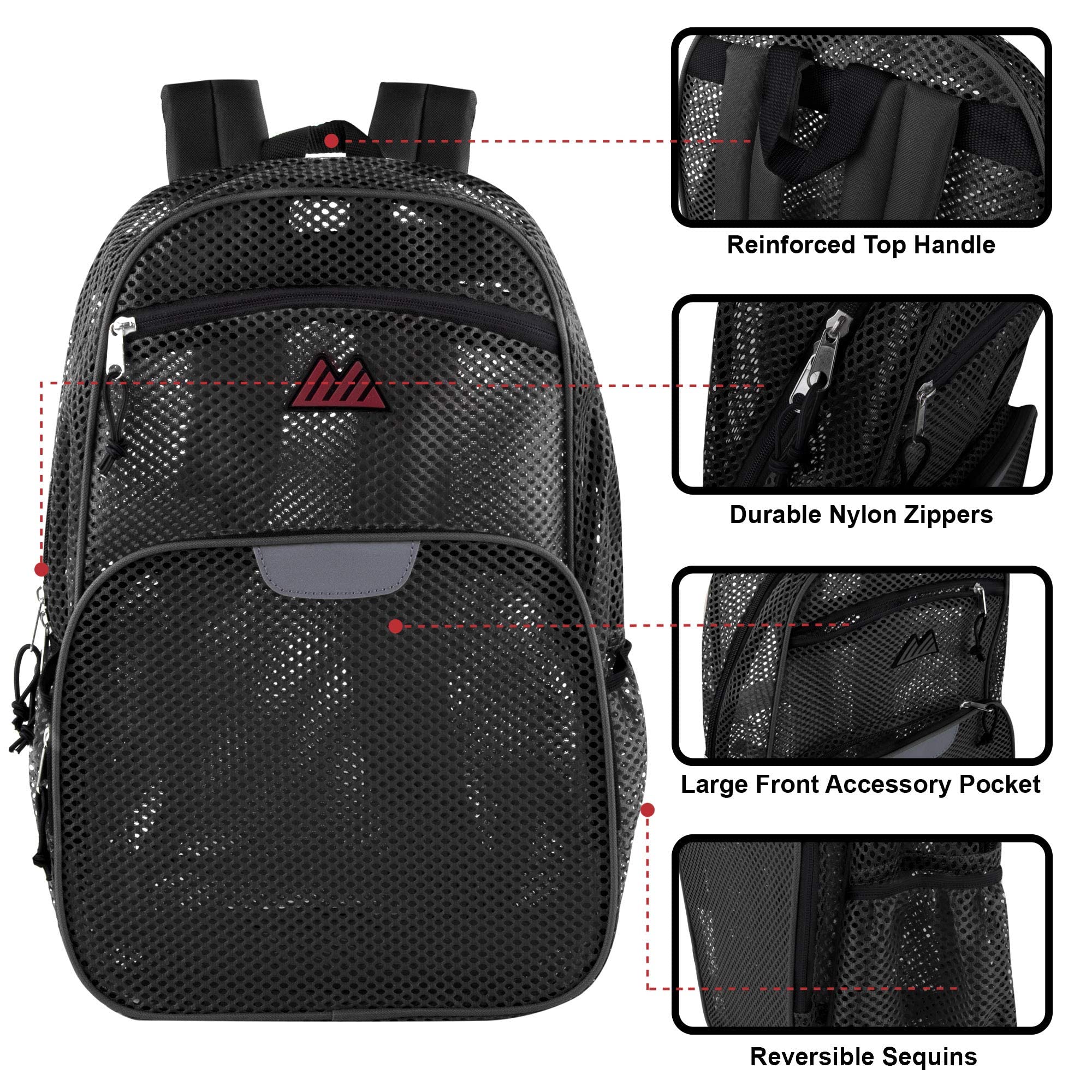 Summit Ridge Bulk Kids Reflective Mesh Backpacks 24 Pack Backpacks with Reflectors for Adults, Kids, School, Beach
