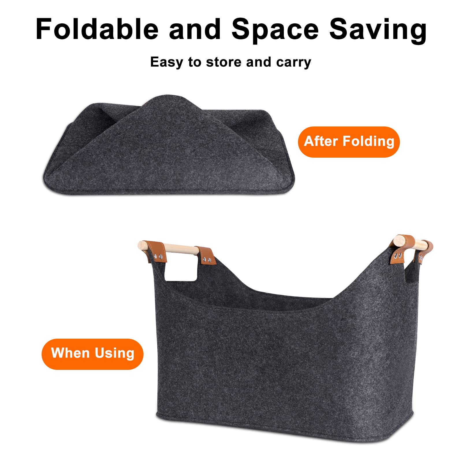 Sindax Storage Basket Felt, Foldable Storage Bin with Wood Handles, Storage Box for Office Bedroom Nursery Laundry Books Clothes Toys Organizing - 15.7" x 9.8" x 11" Grey