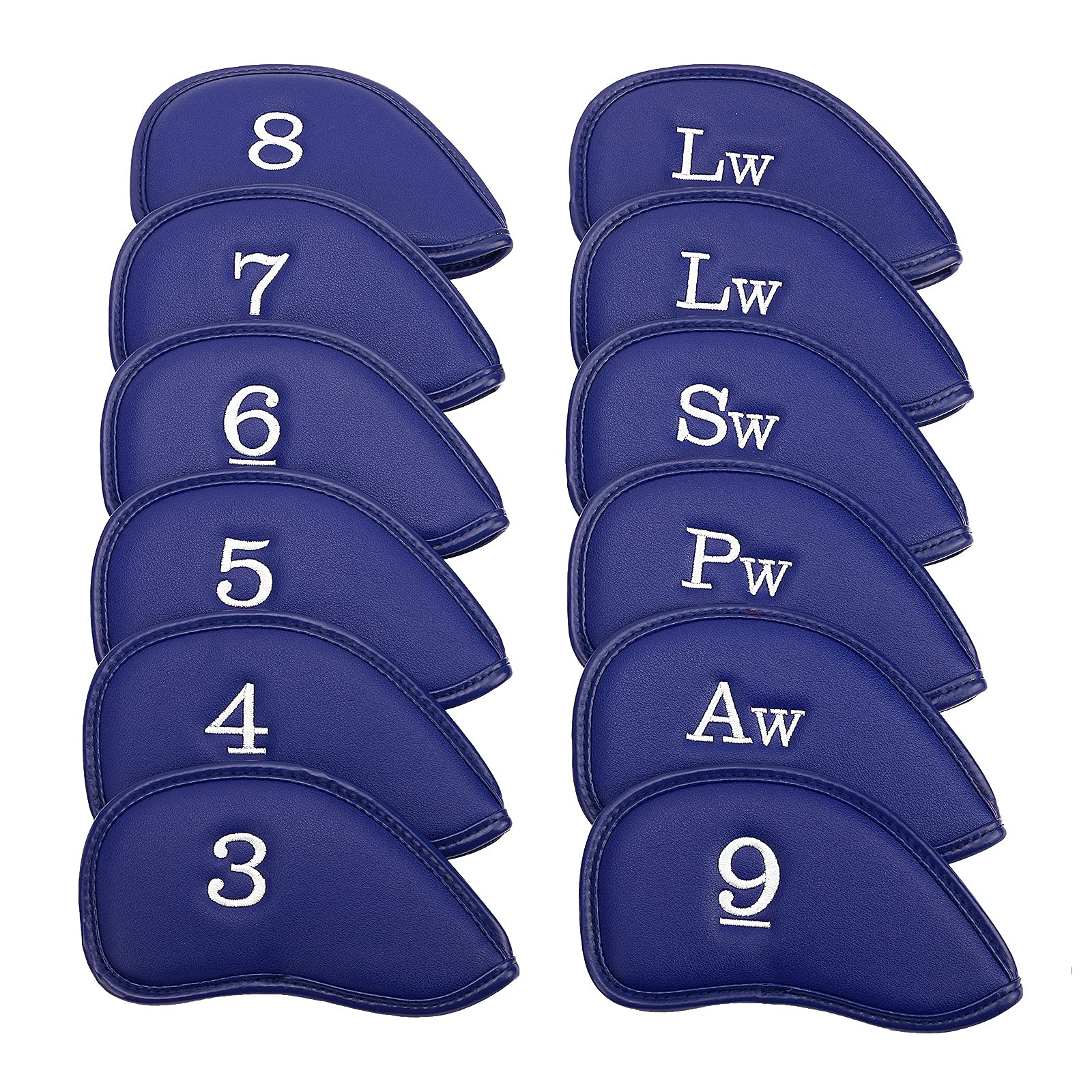 Wujiang 12pcs Thick Synthetic Leather Golf Iron Head Covers Set Headcover Fit Most Irons. (Blue, 12PCS)