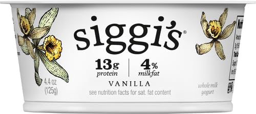 siggi’s® Icelandic Strained Whole Milk Yogurt, Vanilla, 4.4 oz. Single Serve Cup – Thick, Protein-Rich Yogurt Snack