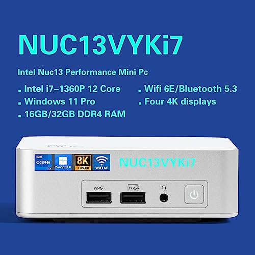 Reatan NUC13 Pro NUC13VYKi7 Vivid Canyon 32GBRAM 1TB SSD Mini PC Mini Computer,Win 11 Pro Mini Computers,Intel i7-1360P 12 Core,16 Thread, Up to 5 GHz Turbo,DDR4,WiFi 6E,BT 5.3,8K Support,USB 3.2