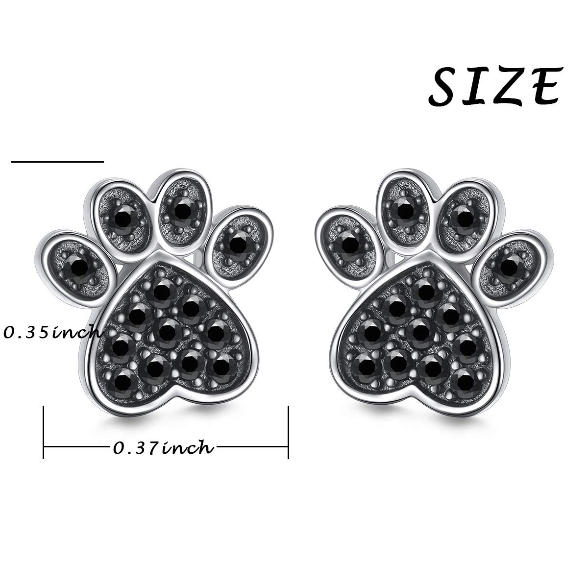 S925 Sterling Silver Jewelry Puppy Dog Cat Pet Paw Print Black CZ Stud Earrings