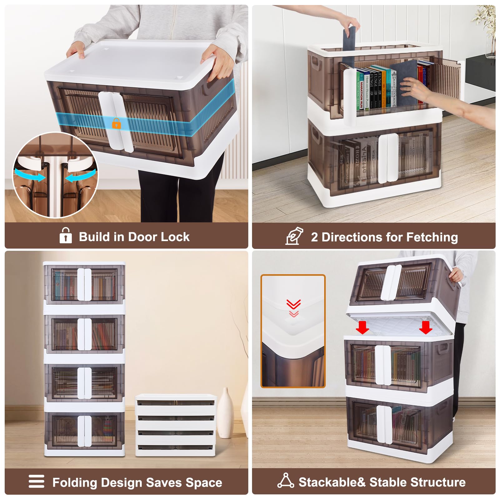 SAglorb 4 Pack Closet Organizers and Storage, 8.4 Gal Storage Bins with Lids and Wheels, Plastic Foldable Box Collapsible Storage Containers, Stackable Storage for Clothes, Blankets, Books