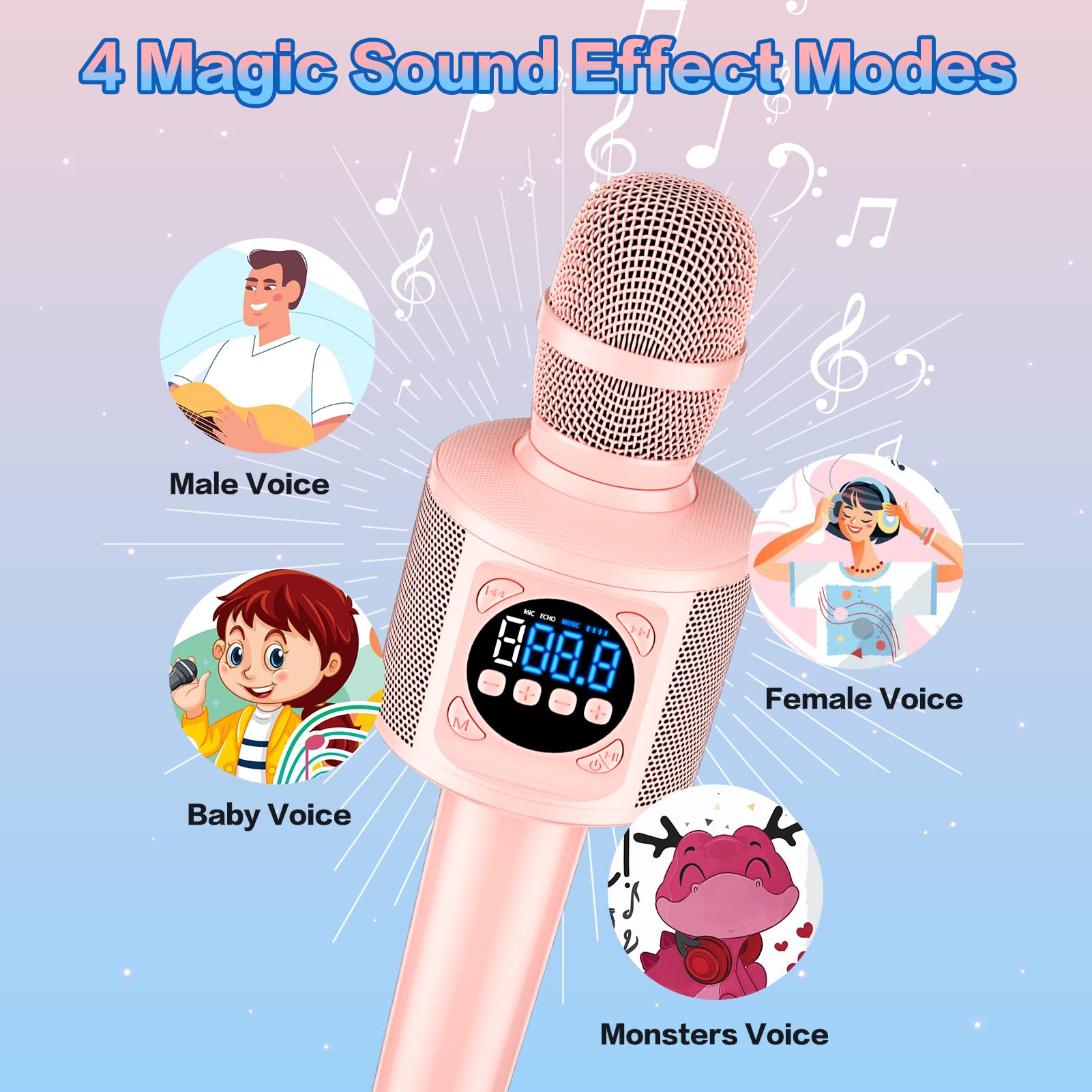 YLL Car Karaoke Microphone, Wireless Bluetooth Microphone Portable Handheld Mic Speaker with Magic Voices, Great Gifts for Girls Boys Adults All Age C17(P-ink)