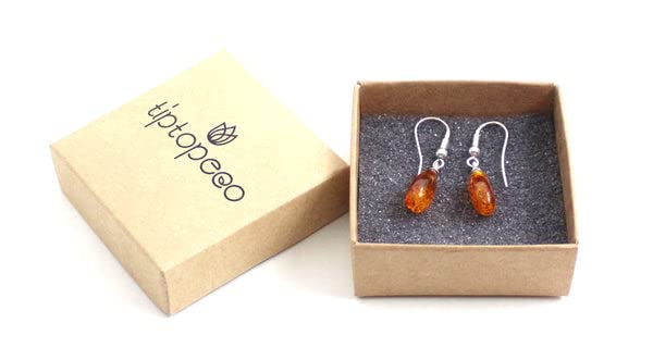 TipTopEco Baltic Amber Earrings For Women with Silver - Drop Dangle - Drop Shape (Cognac)