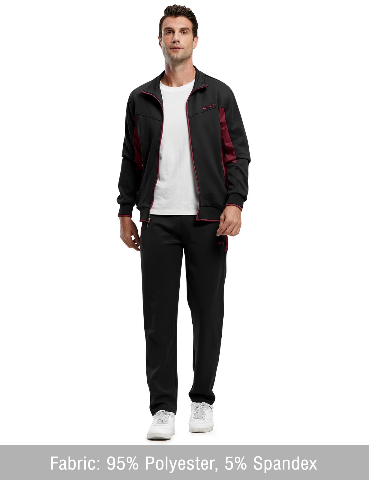 TBMPOY Men's Tracksuits Sweatsuits for Men Set Track Suits 2 Piece Casual Athletic Jogging Warm Up Full Zip Sweat Suits Black/Wine Red XL