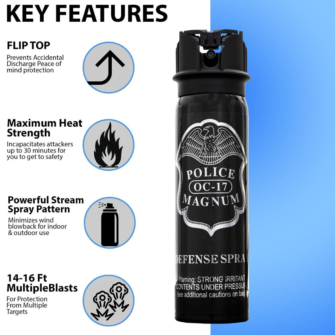Police Magnum Pepper Spray Nylon Holster Combo Pack- Maximum Heat Strength- 16ft Range- Proudly Made in The USA (4oz FT Stream Nylon Holster)