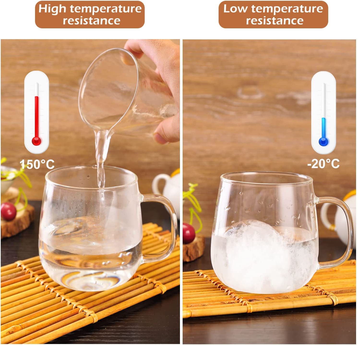 WHJY Glass Tea Cup with Infuser and Lid, 15 ounce Glass Tea Cups with Strainer, Loose Leaf Tea Cup Mug for One, Lead-free Borosilicate Glass Teacups, Heat Resistance, Microwave & Dishwasher Safe