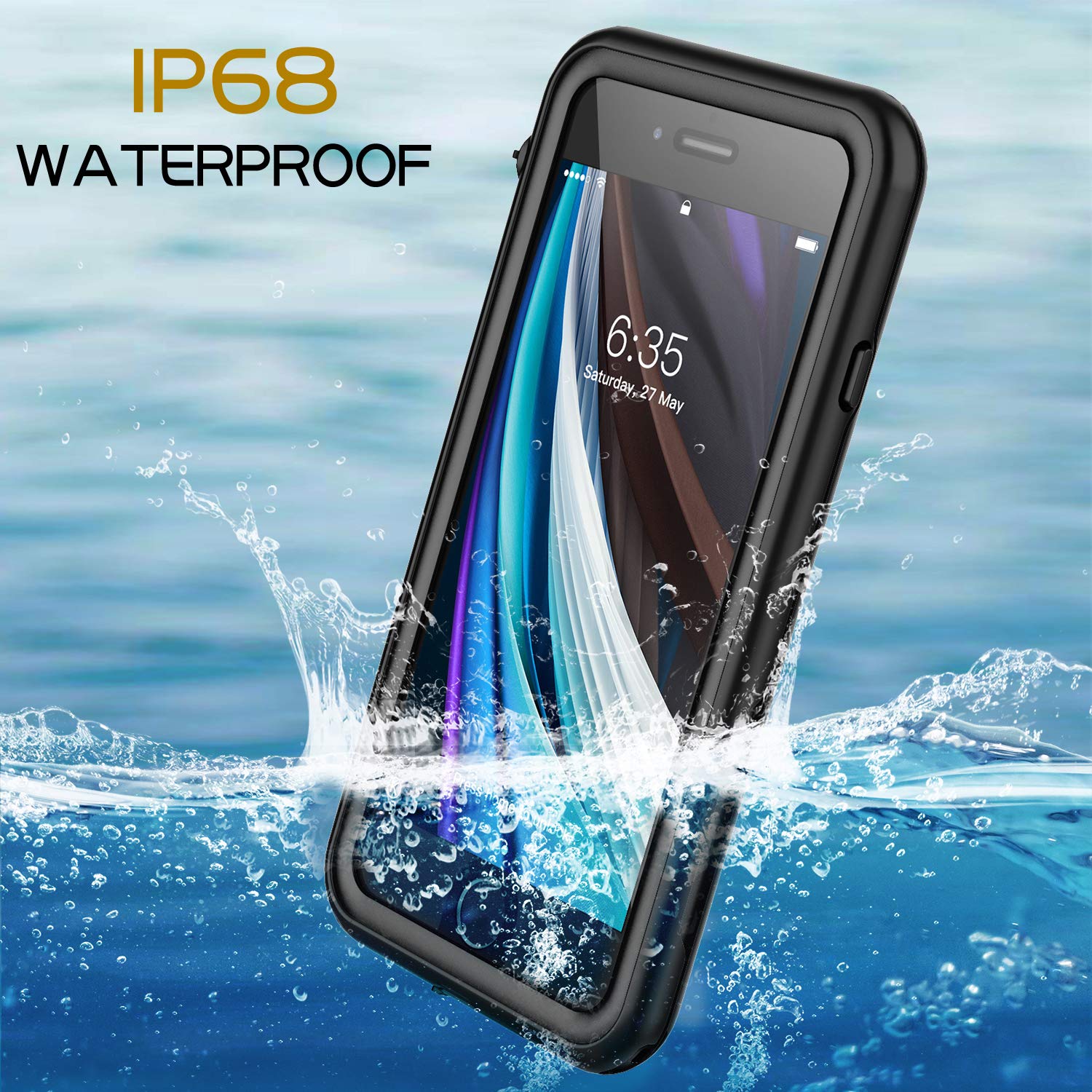 Singdo iPhone SE 2020 Waterproof Case,iPhone 7/8 Waterproof Case, Built-in Screen Protector Full Body Heavy Duty Shockproof IP68 Waterproof Case for iPhone SE 2020/7/8 4.7 inch Black/Clear