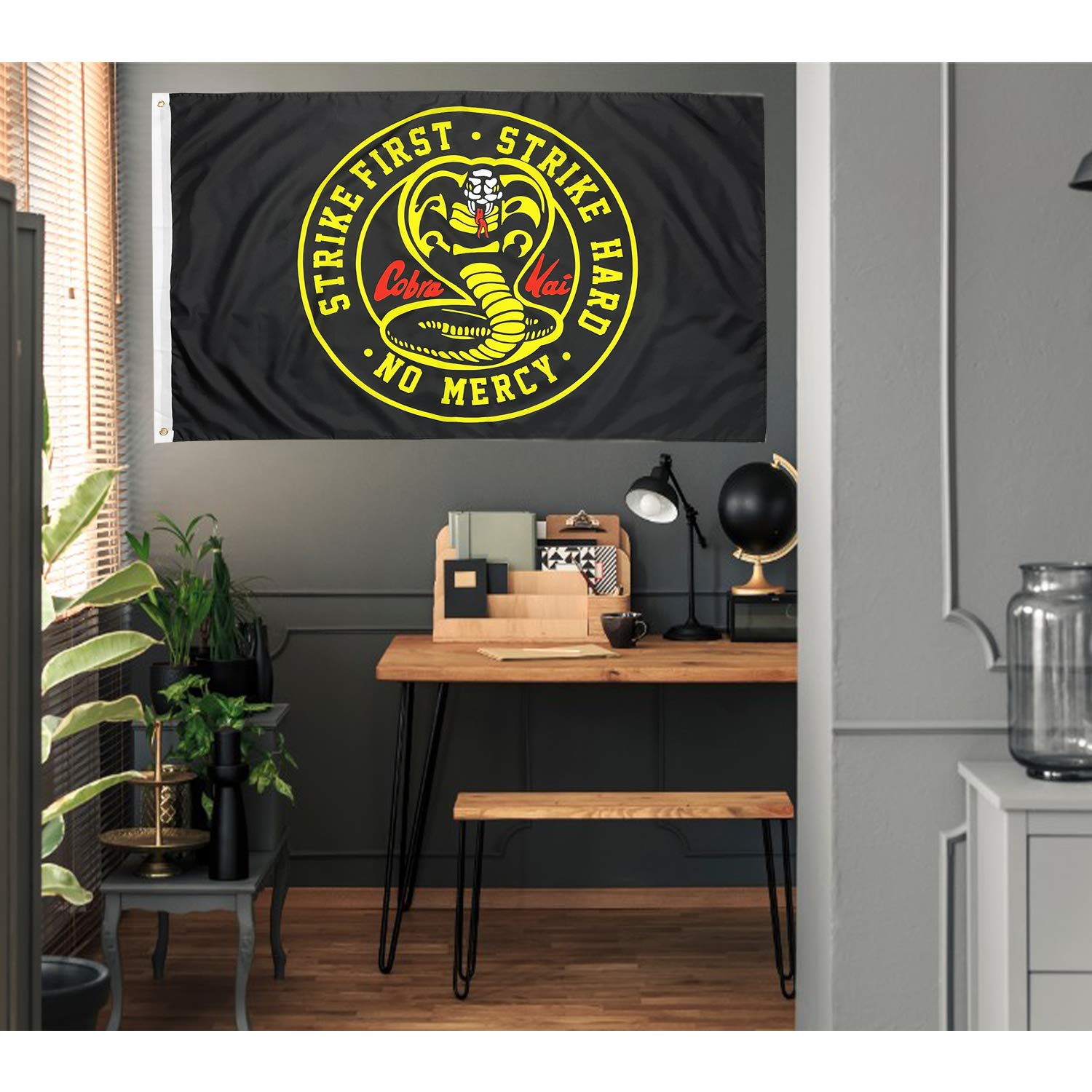 WYFGL 3×5 Ft Cobra Kai Strike First Karate Kid Flag The Karate Kid with Brass Grommets 100D Double Stitched Banner Decor