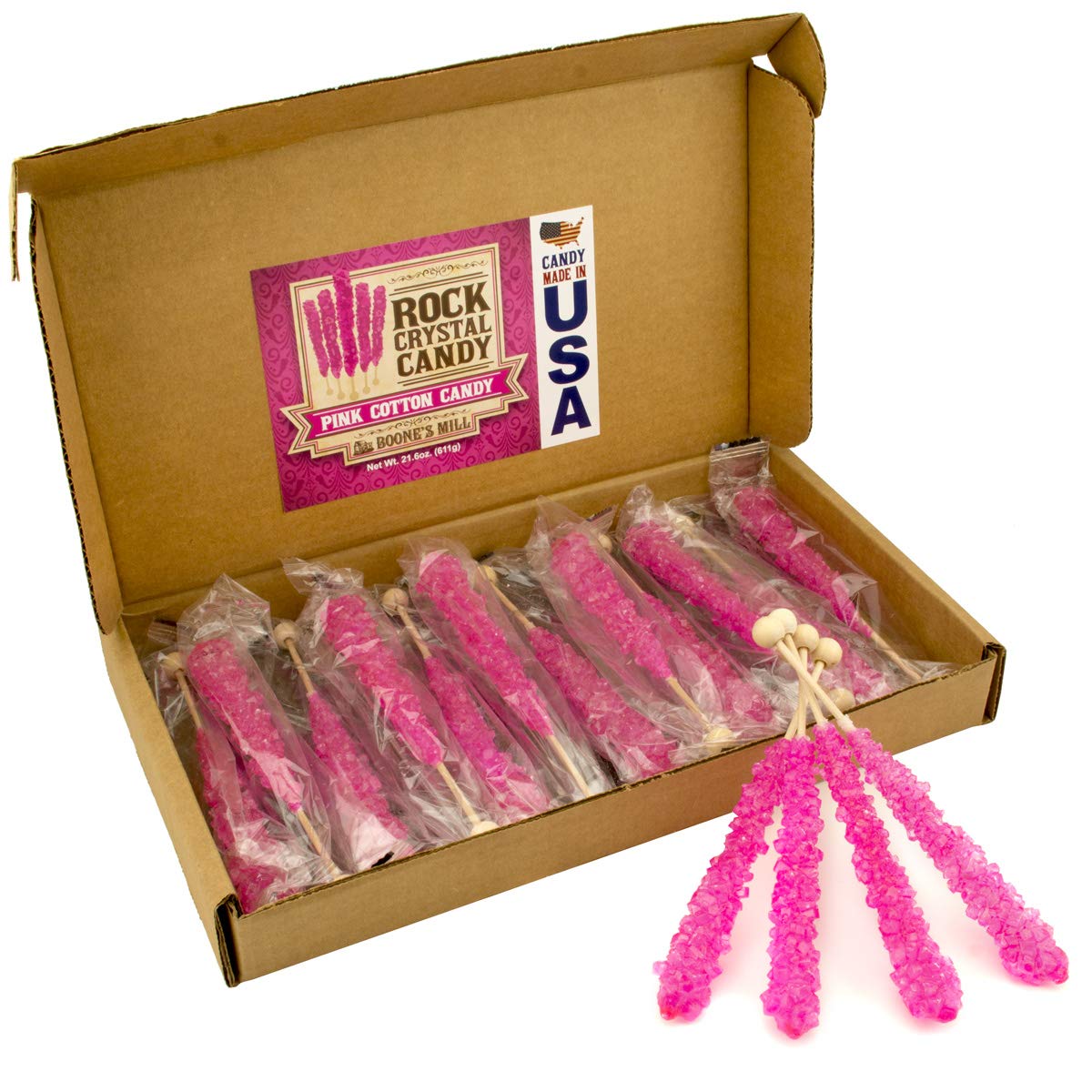 Rock Crystal Candy Sticks - Pink Cotton Candy (Cotton Candy, 12 Count)