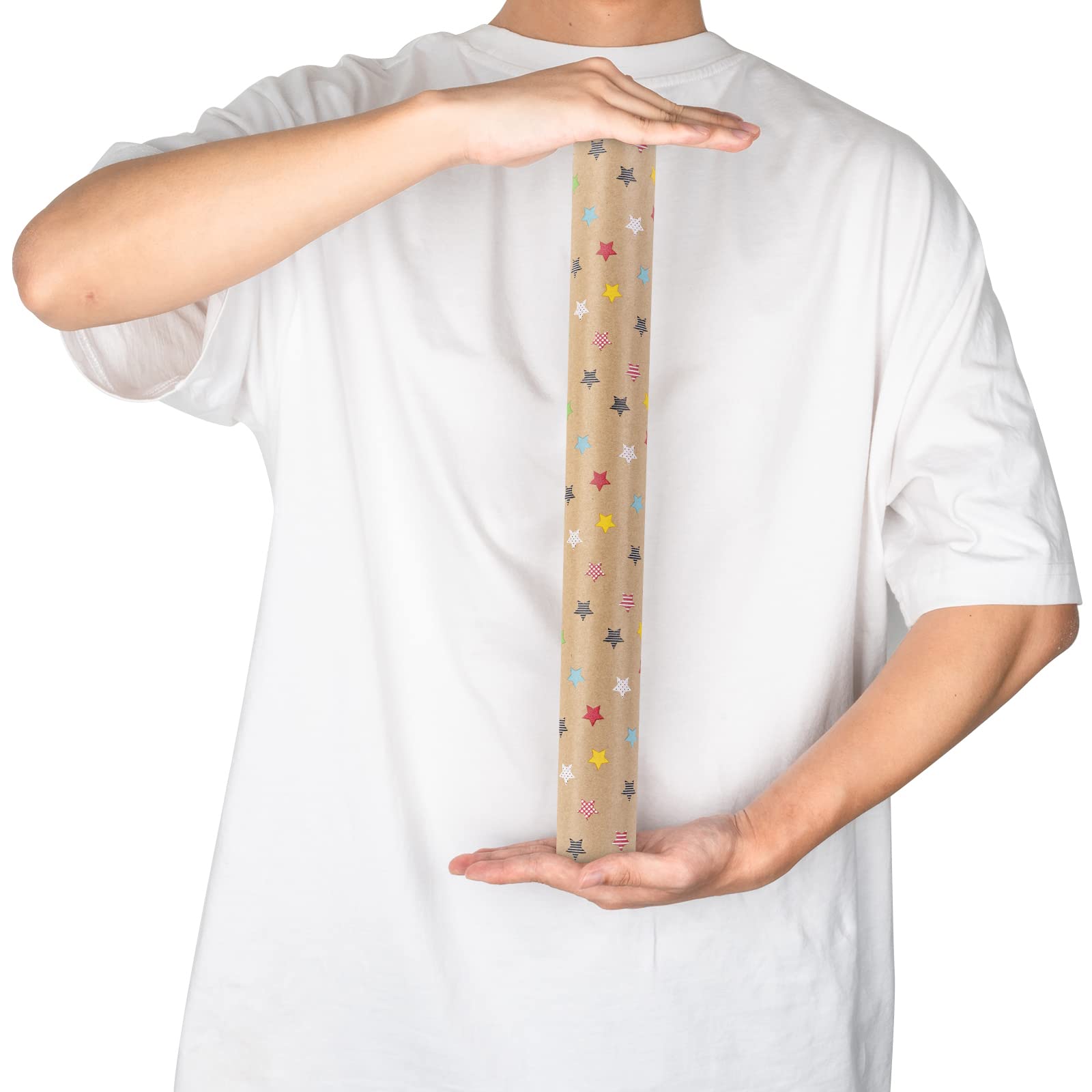 RUSPEPA Kraft Wrapping Paper Roll - Mini Roll - Colorful Star Design for All Occasions - 17 Inches X 32.8 Feet