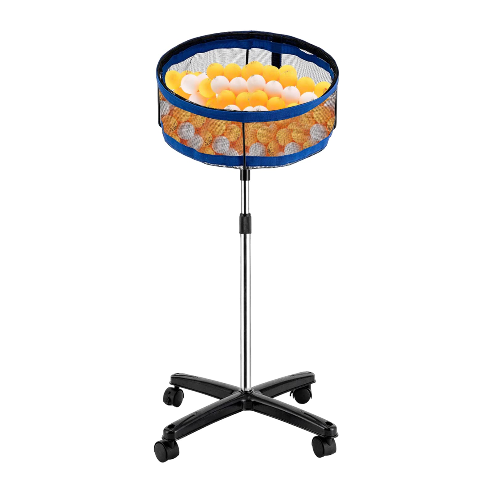 TBVECHI Multi-Ball Storage Stand Ping Pong Ball Collector Height Adjustable Stand for Training, High Capacity Stainless Steel Ball Basin Movable Ball Holder, with Mesh Case for Golf Ball Tennis