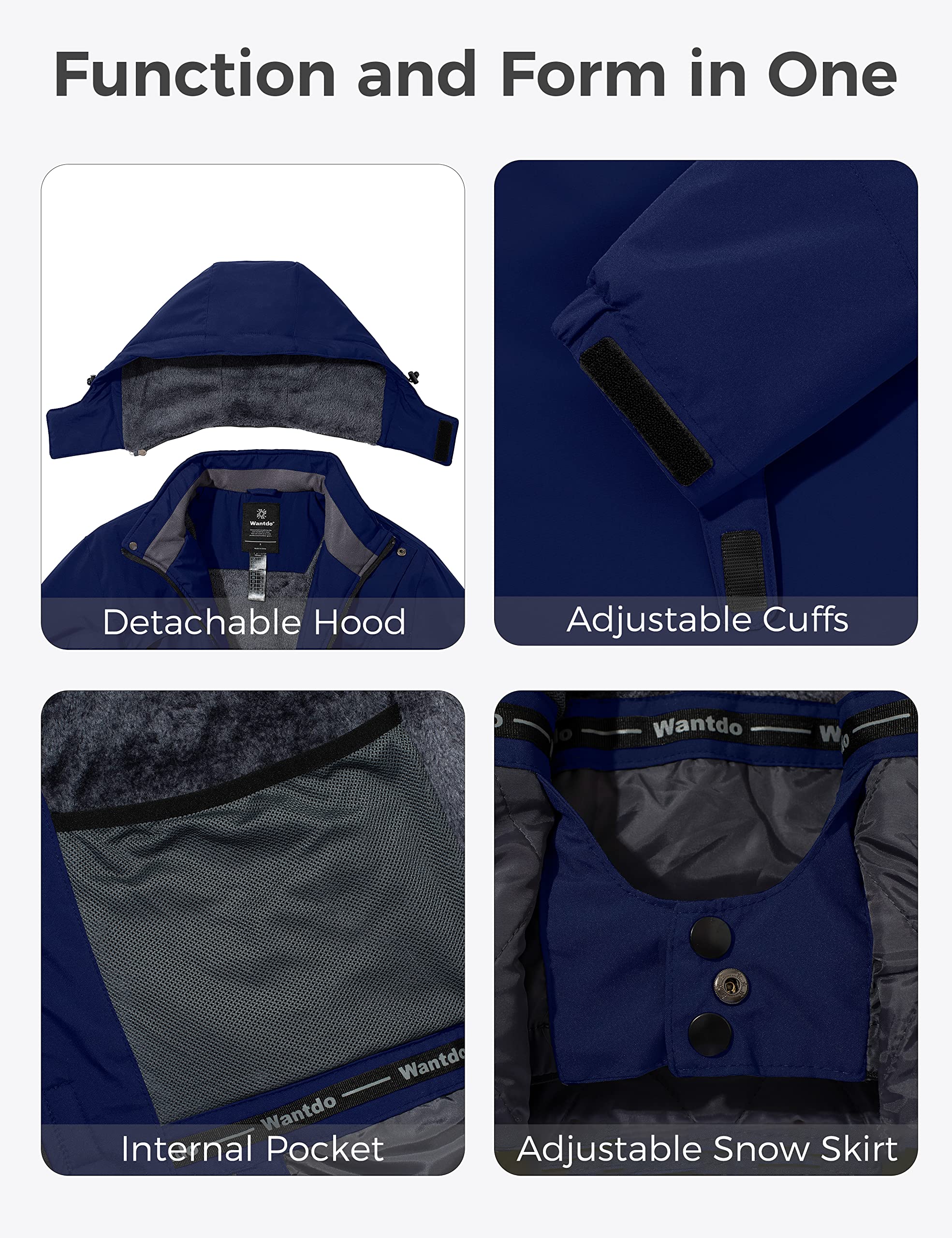 wantdo Men's Waterproof Snow Coat Rain Jacket Wind Resistant Winter Parka Dark Blue M
