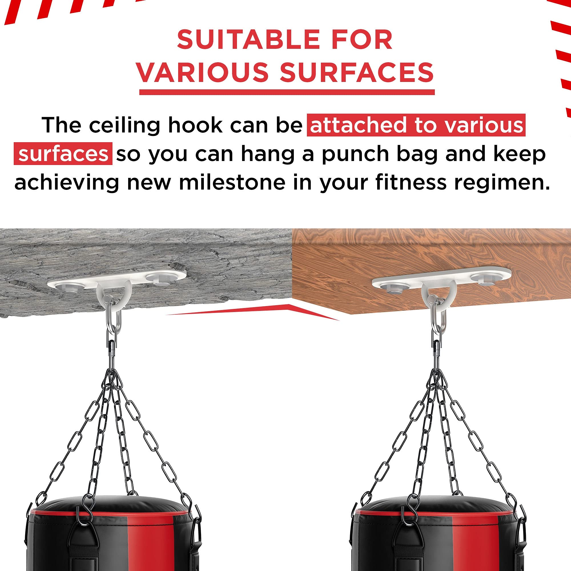 RDX 13CM Ceiling Bracket with D-Shackle, 5mm 18 Gauge Heavy Duty Hook with Bolts Wall Plugs, Punch Bag, Double end Speed Ball Hanging, Kickboxing Boxing MMA Muay Thai Training Hanger Mount, White
