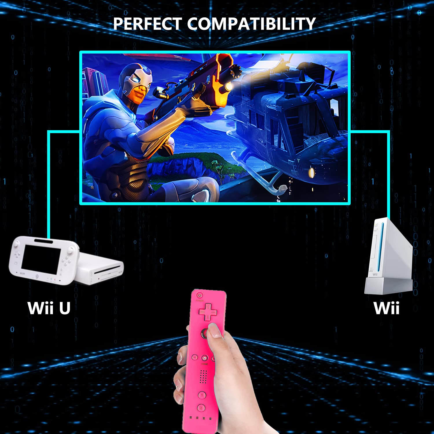Wii Controller 2 Pack, Wii Remote Controller with Silicone Case and Wrist Strap Compatible for Wii/Wii U Console - Green and Pink