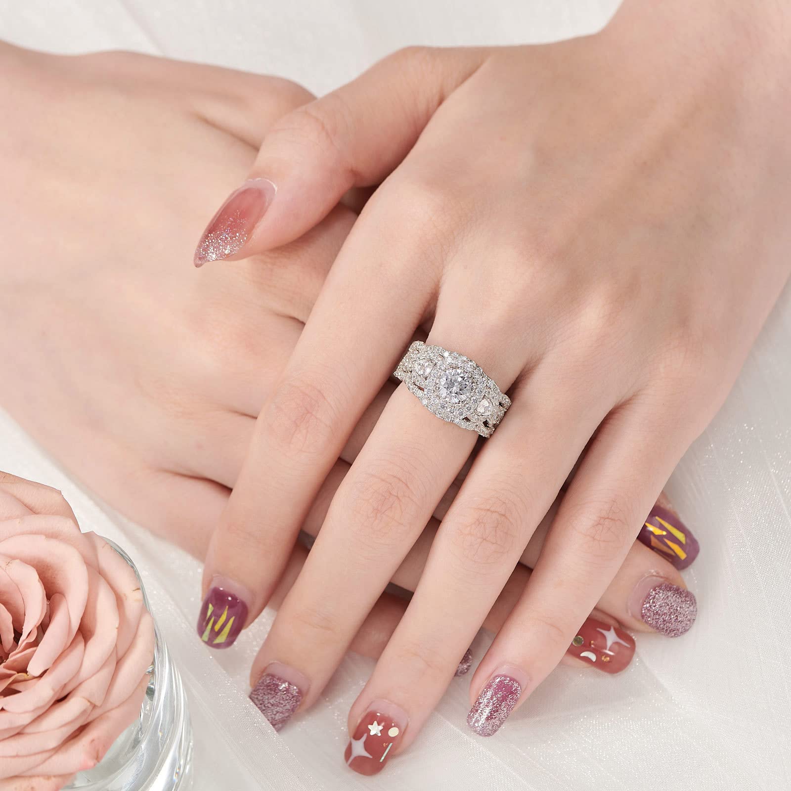 SHELOVES Engagement Rings Wedding Ring Set for Women 925 Sterling Silver AAAAA Round White Cubic Zirconia Sz 12
