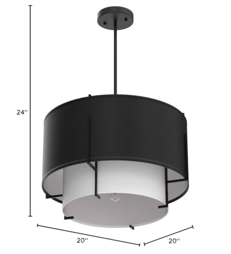 Saint Mossi 4-Lights Modern Fabric Chandelier for Dining Room, Black Farmhouse Chandelier Light Fixture Merged with Drum Style,Black Pendant Light Fixtures,H12 x D20,Down Rod Adjustable