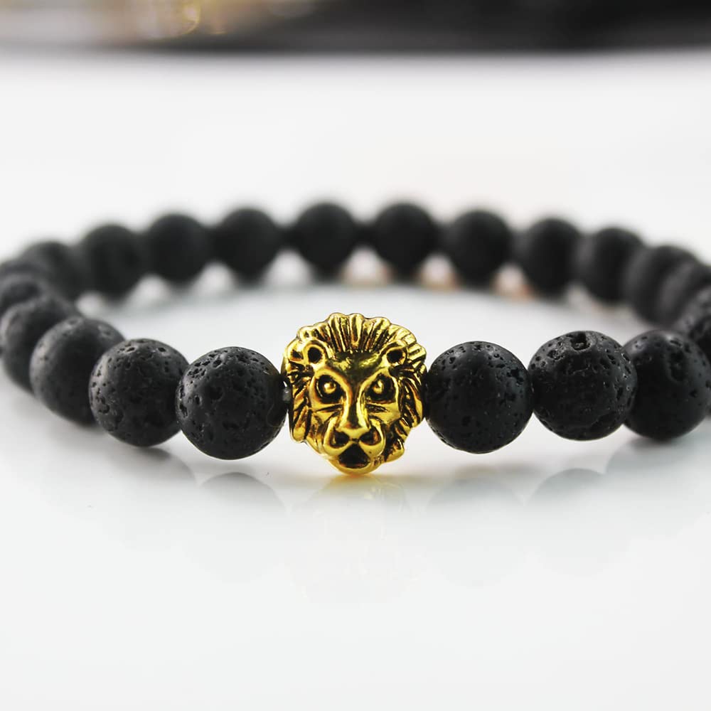 Technigadgets Matias Lion Bead Bracelet (Gold Black)