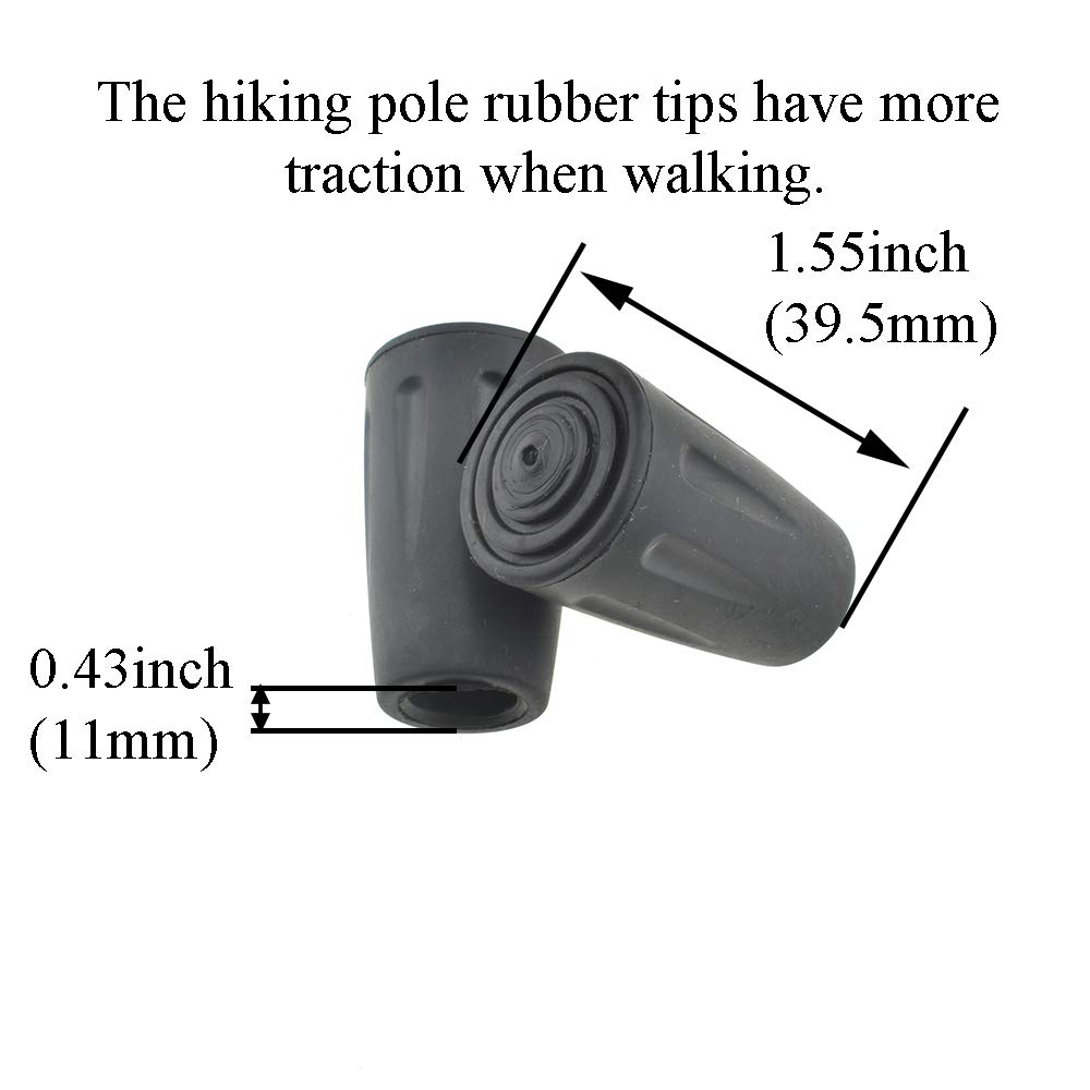 Yadaland Hiking Pole Rubber Tips 0.43inch Hole Diameter Protector Shock Absorbing Durable Solid Not Easy to Deform Slip Stay Securely for Trekking Walking Stick Grip Well Add Traction Black 5pieces