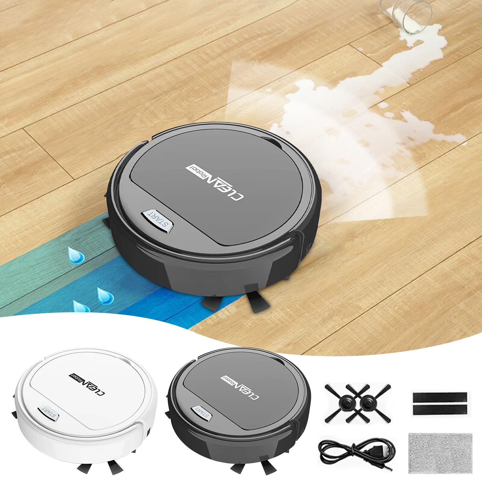 Robot Vacuum and Mop, 3 in 1 Robotic Vacuum Cleaner with Watertank/Dustbin/Brush, Blocked by Hair, Self-Emptying, Reactive Tech Obstacle Avoidance, Ideal for Hard Floor