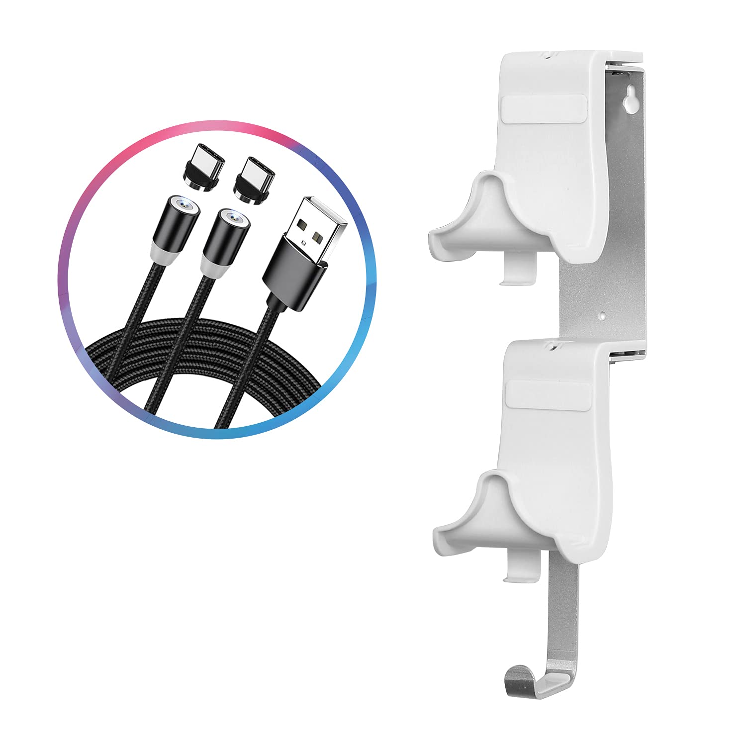 Xbox Controller Stand Hosanwell 4 in 1 Headphone Wall Mount Holder Bundle & Non-Slip Mat for PS5 Xbox Series S X Switch Pro Controller Universal Bracket Hanger with 2 Way USB-C Magnetic Charging Cable