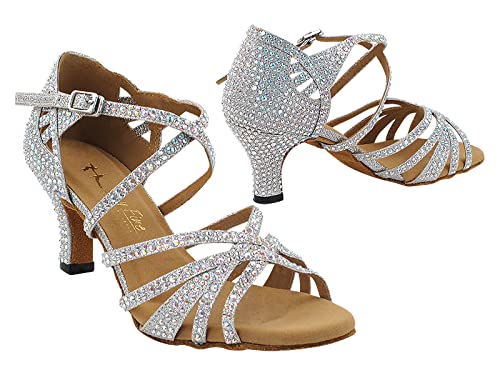 Very Fine Dancesport Shoes for Ladies' Ballroom, Latin, Salsa Dancing - Crystal Collection 3037Bling with 2.5 inch Heel (Silver Glitter Satin, Size 8)