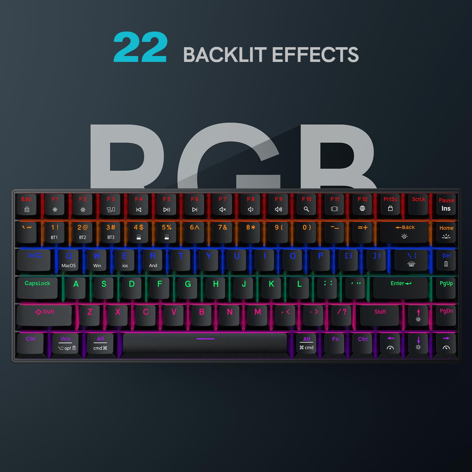 SABLUTE Mechanical Gaming Keyboard, Bluetooth/2.4G/USB-C Wired, 75% Compcat Mini Keyboard with 22 RGB Effects, N-Key Rollover, 84 Keys Layout, 4MS Fast Low Profile Linear Red Switch (Black)