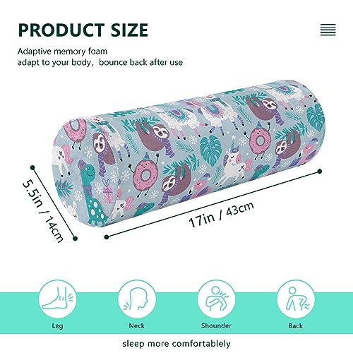 Sloth Unicorn Alpaca Dinosaur Neck Support Pillow Round Neck Roll Bolster Cylinder Pillow Cervical Pillows Knee Pillow for Leg Knee Back Head Support for Adults Bedroom Camp Work