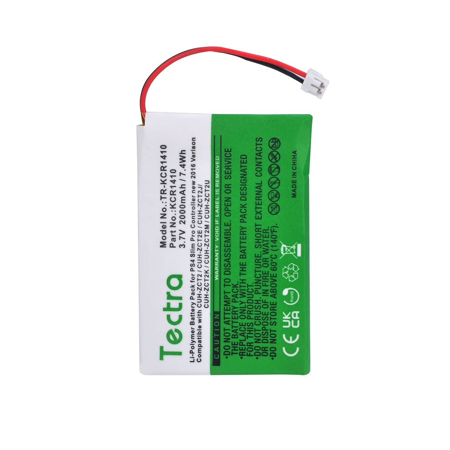 Tectra 3.7V 2000mAh KCR1410 Battery for Sony PS4 Slim/Pro Wireless Dual Shock Controller CUH-ZCT2, CUH-ZCT2U, New 2016 Version (Small Plug)