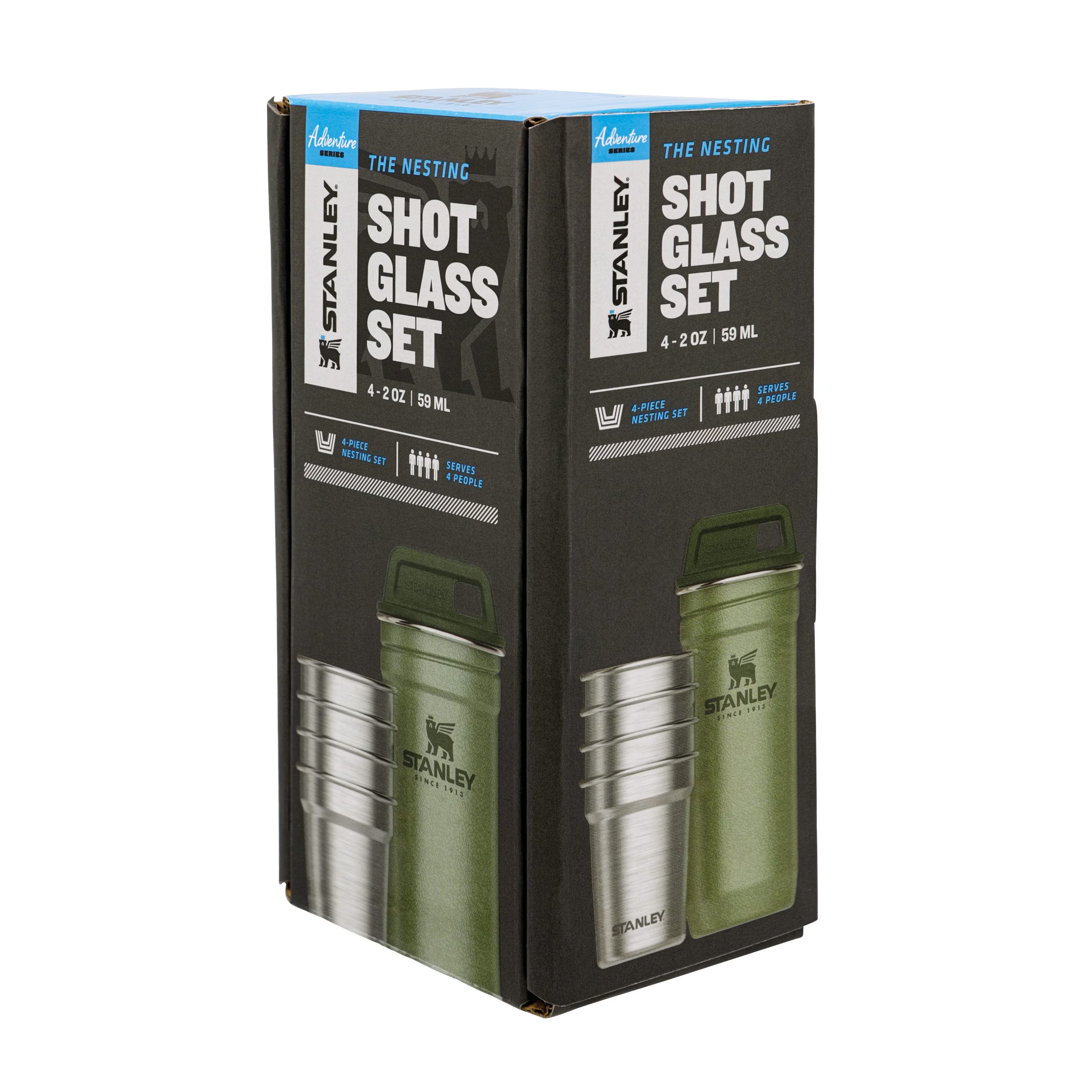 STANLEY Adventure Nesting Shot Glasses Set 0.59ML Hammertone Green – BPA Free Stainless Steel Shot Glasses - Packable Thanks to Nesting System - Dishwasher Safe