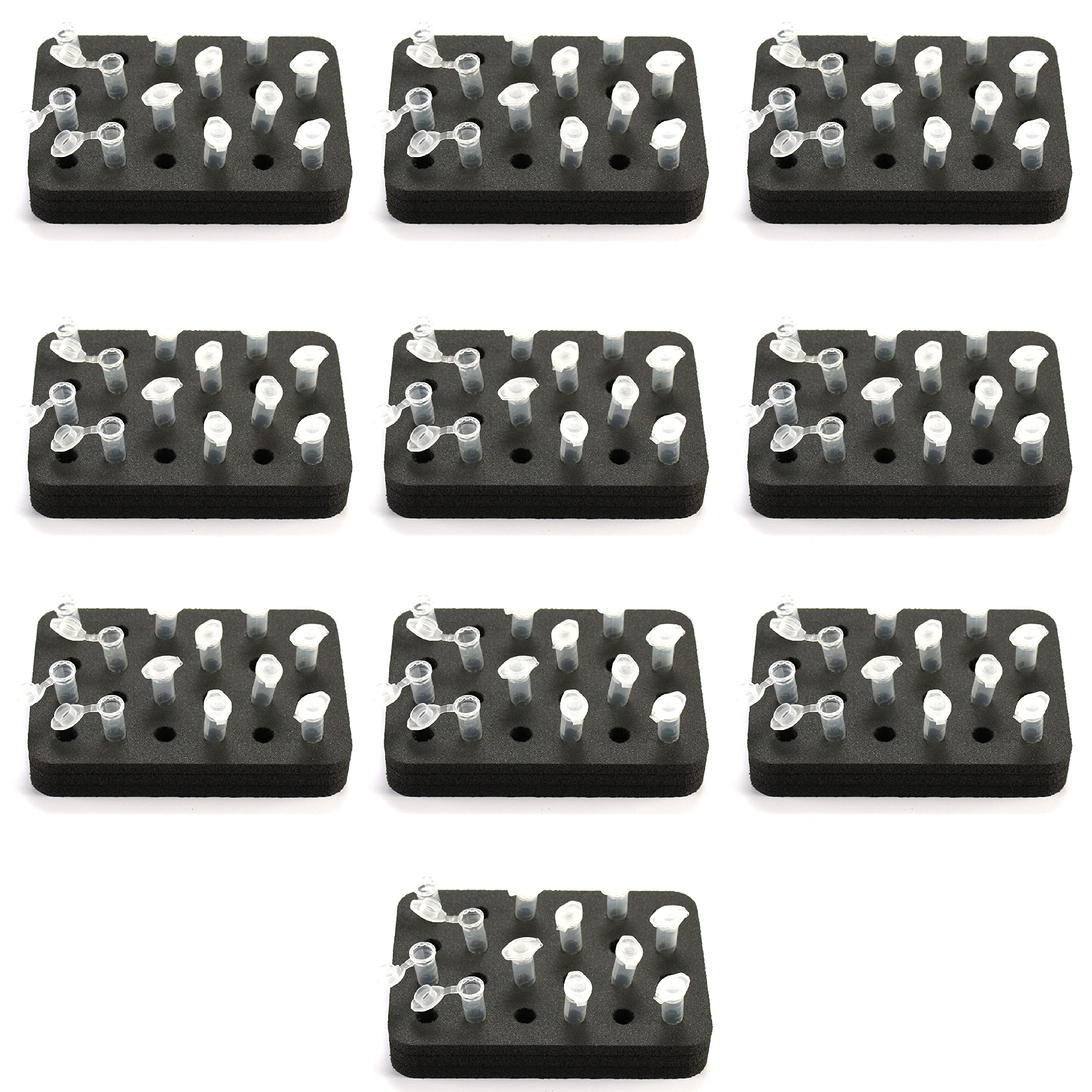 Polar Whale 10 Test Tube Racks Durable Black Foam Storage Holder Organizer Stand Transport Holds 24 Tubes Fits up to 11mm Diameter