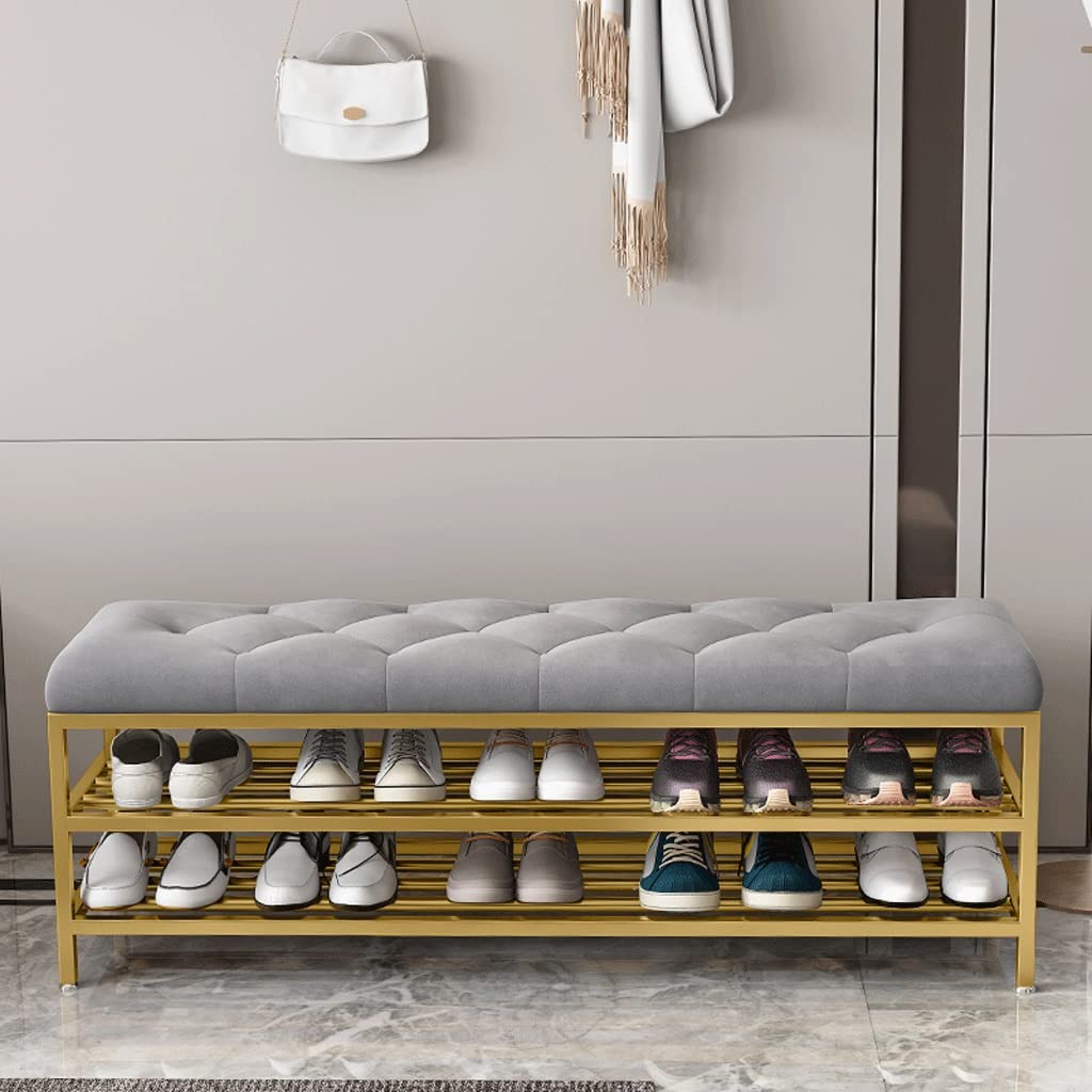 PONNYC Classic Nordic Creative Home Shoe Rack Bench Storage Shoe Stool Rack Metal Base Suitable for Living Room Entrance Corner Corridor