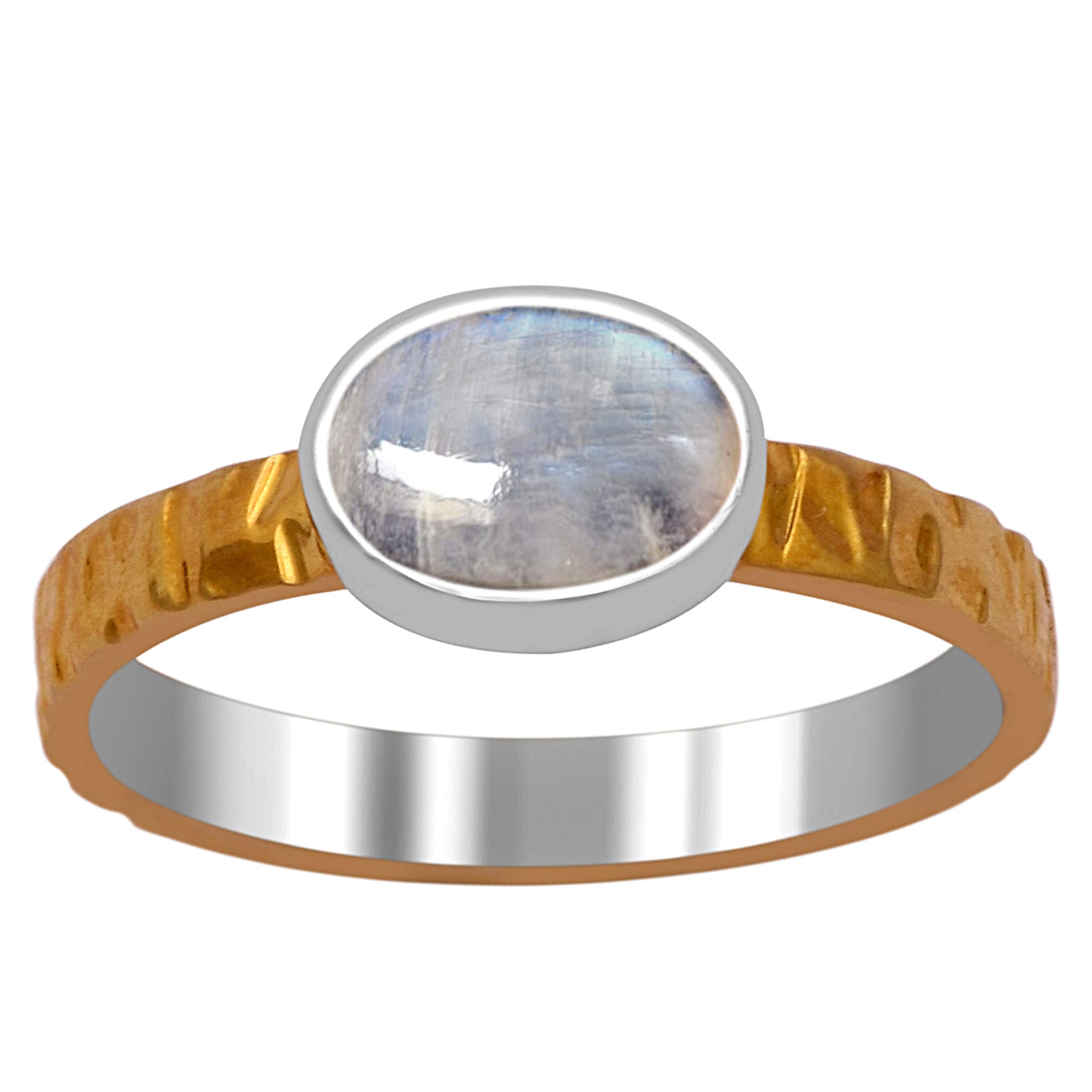 Shine Jewel 1.60 Ctw Oval Cut Bezal Set Rainbow Moonstone 925 Sterling Silver Hammered Two Tone Engagement Ring (6)